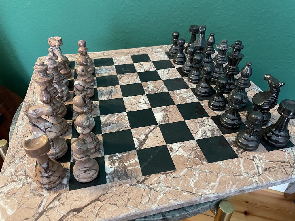 16" Marble Chess Set Euro Design in Marina & Black – Chess House