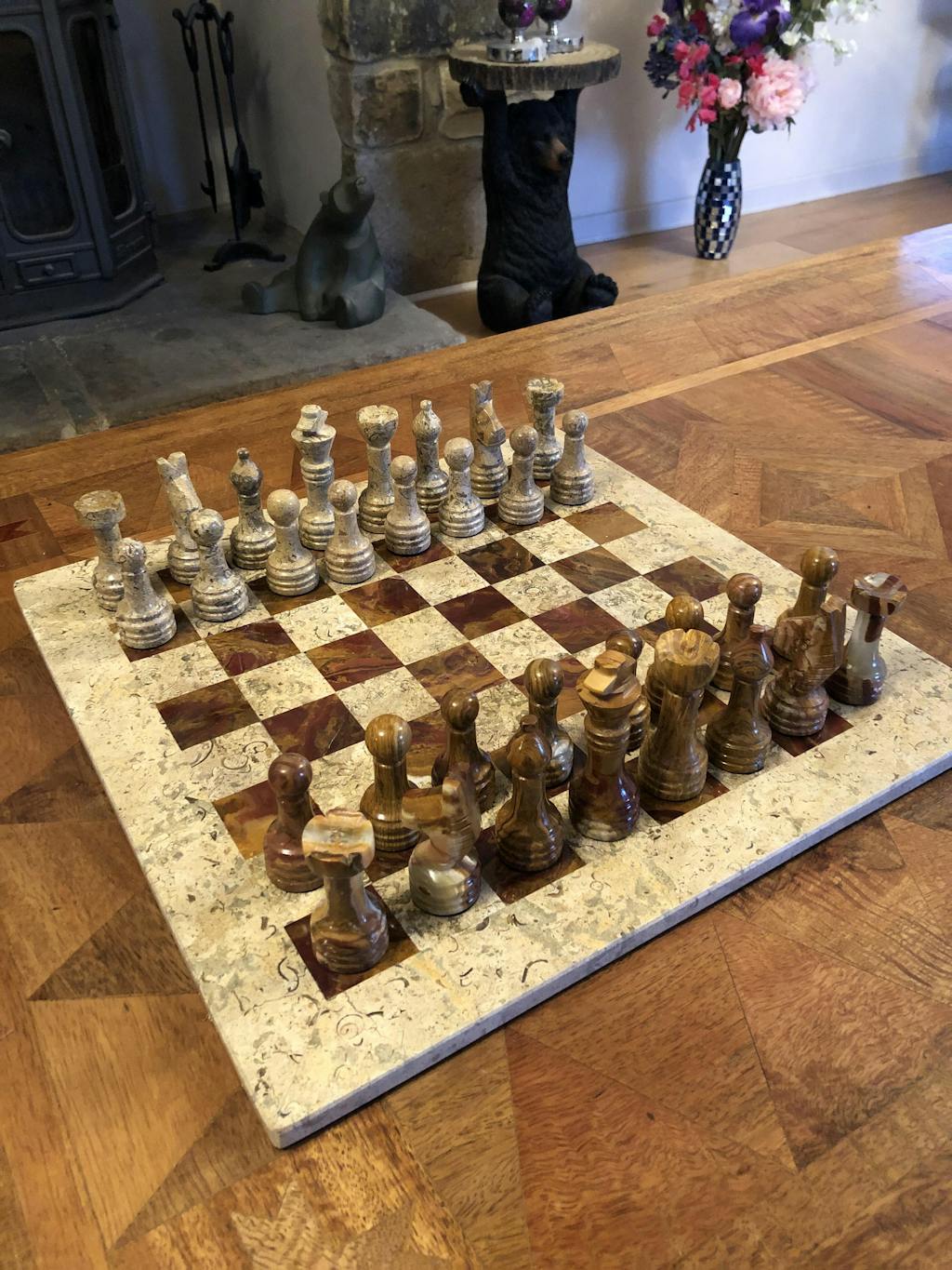 16" Marble Chess Set in Coral and Red – Chess House