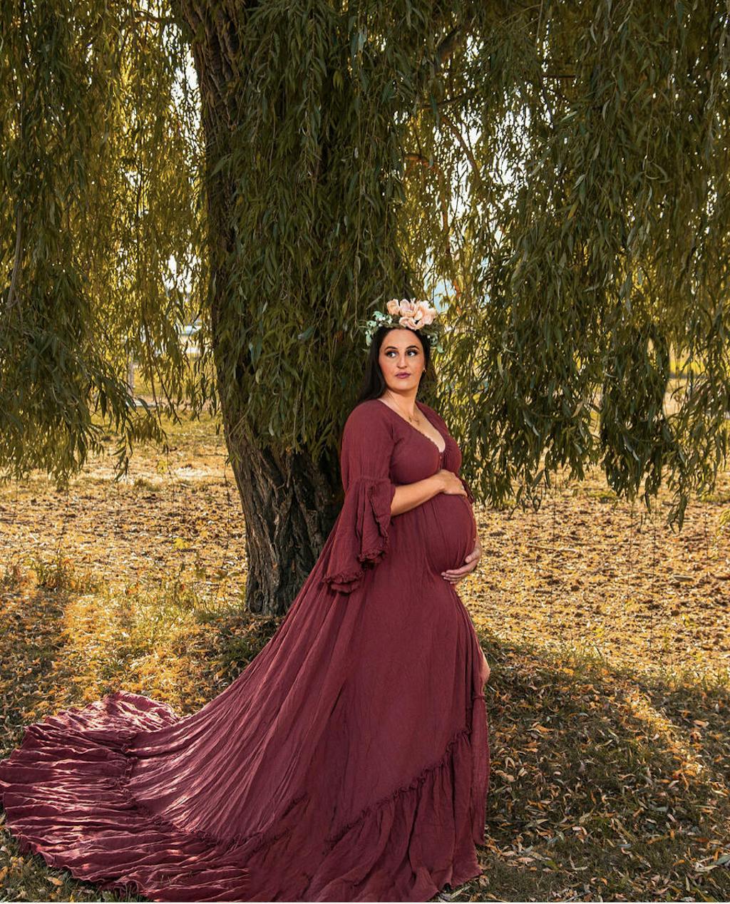 Aspen Boho Maternity Photoshoot Dress | Desert Sand Linen, Side Slits ...