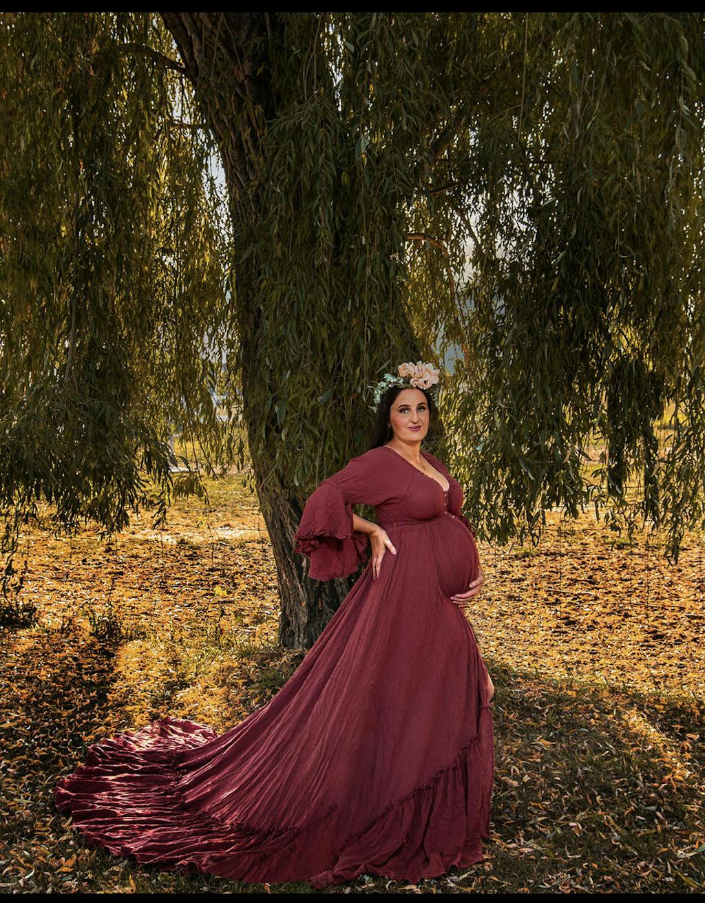 Aspen Boho Maternity Photoshoot Dress | Desert Sand Linen, Side Slits ...