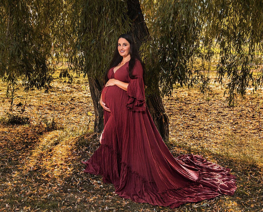 Aspen Boho Maternity Photoshoot Dress | Desert Sand Linen, Side Slits ...