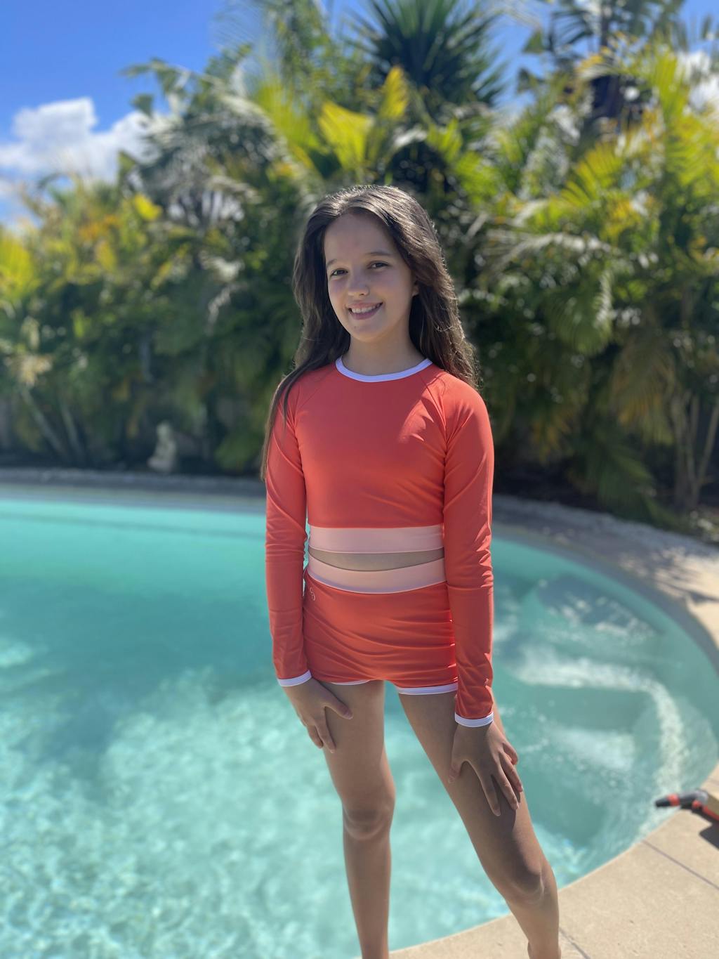 Cropped rash shirt in Clementine – Cinnamon Cove Swimwear