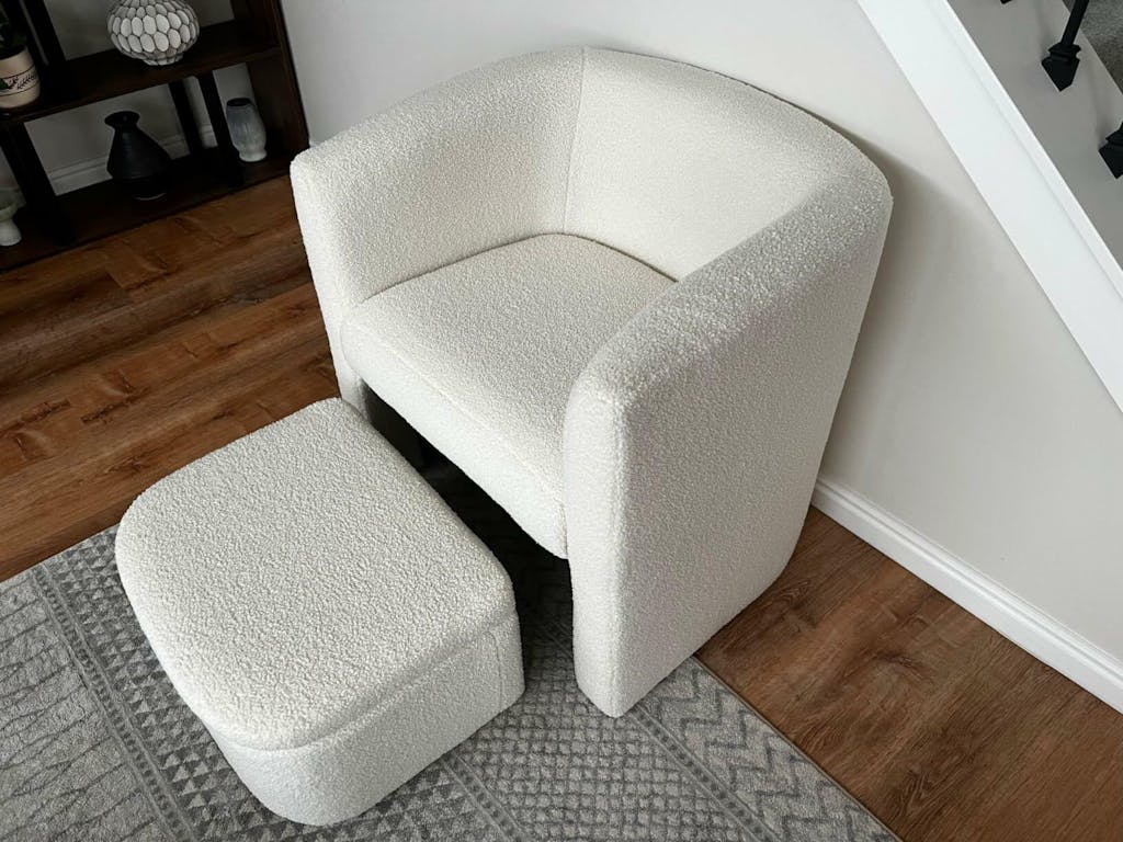 COLAMY Sherpa Accent Barrel Chair with Storage Ottoman Set H72