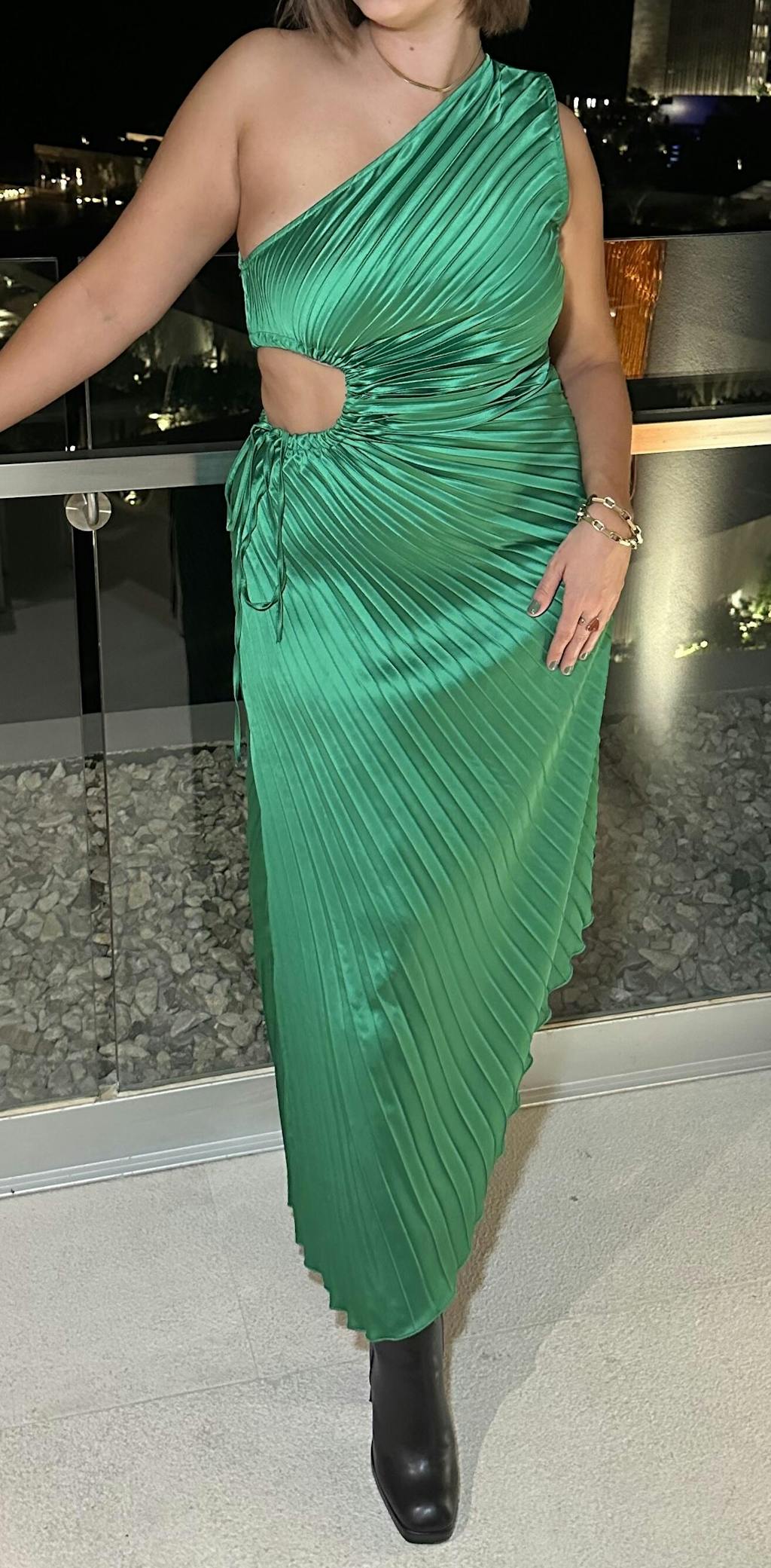 Bold In Pleat Satin Cutout Long Dress | COMMENSE