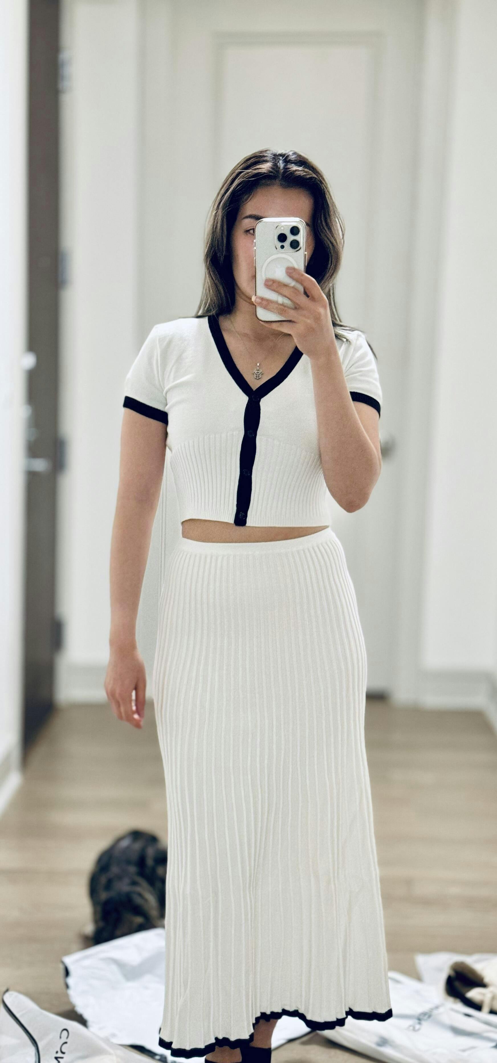 Minimalism Contrast Trim Sweater Skirt Set – COMMENSE