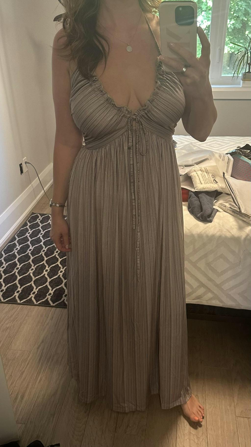 Backless U-Neck Halter Strap Long Dress | COMMENSE