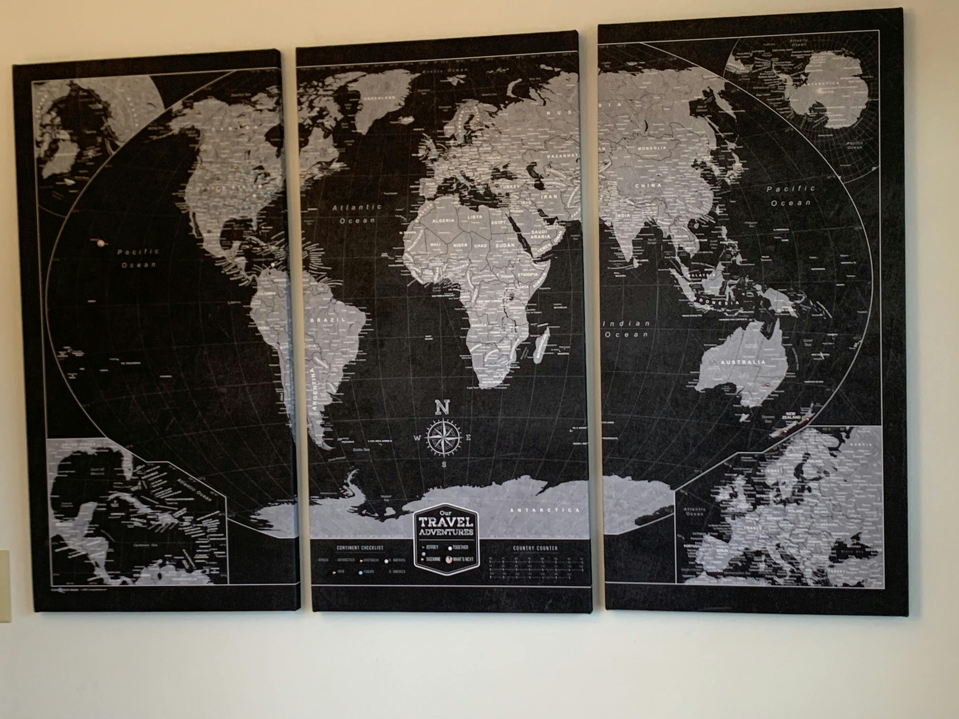 World Travel Map Pin Board with Push Pins: Modern Slate – Conquest Maps LLC