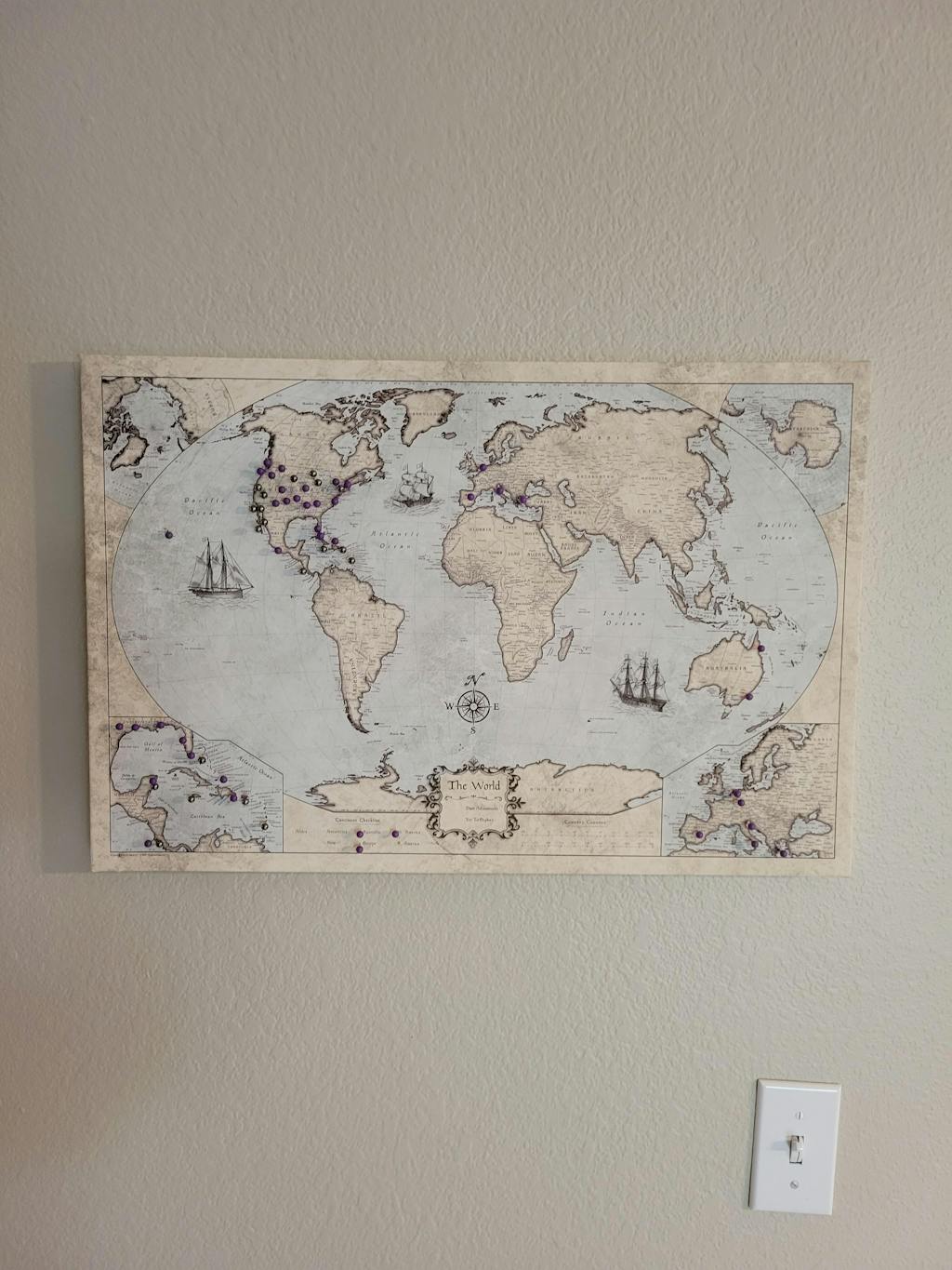 World Travel Map Pin Board with Push Pins: Golden Aged — Conquest Maps LLC