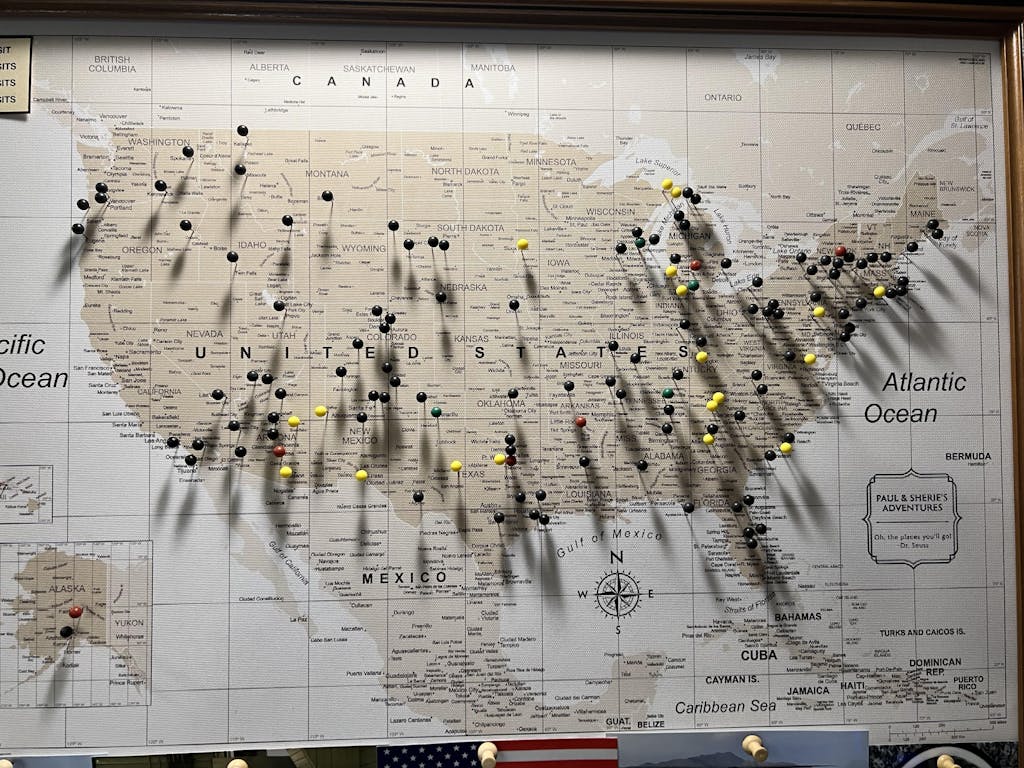 USA Travel Map Pin Board with Push Pins: Light Brown Color Splash