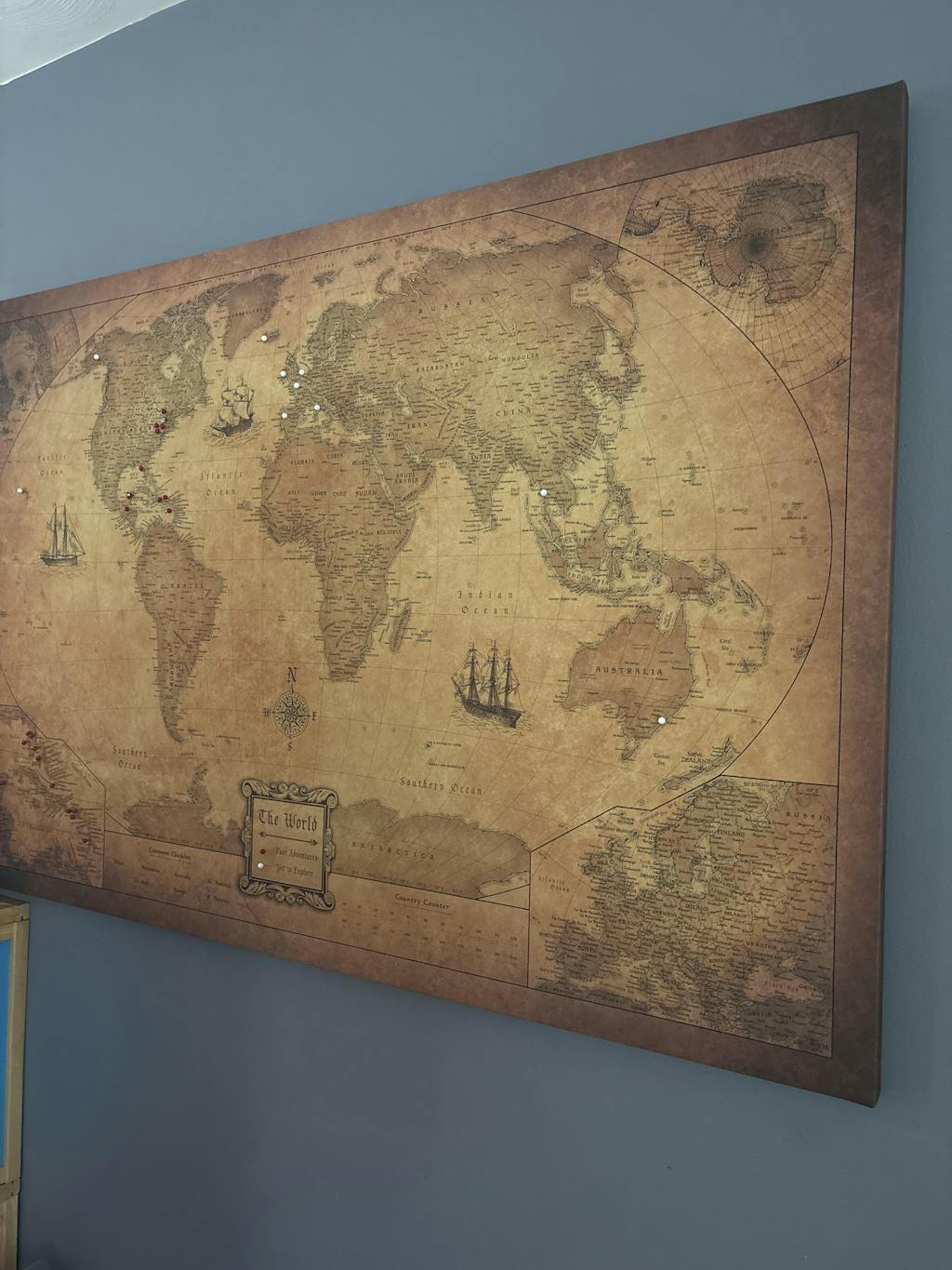 World Travel Map Pin Board w/ Push Pins | Golden Aged