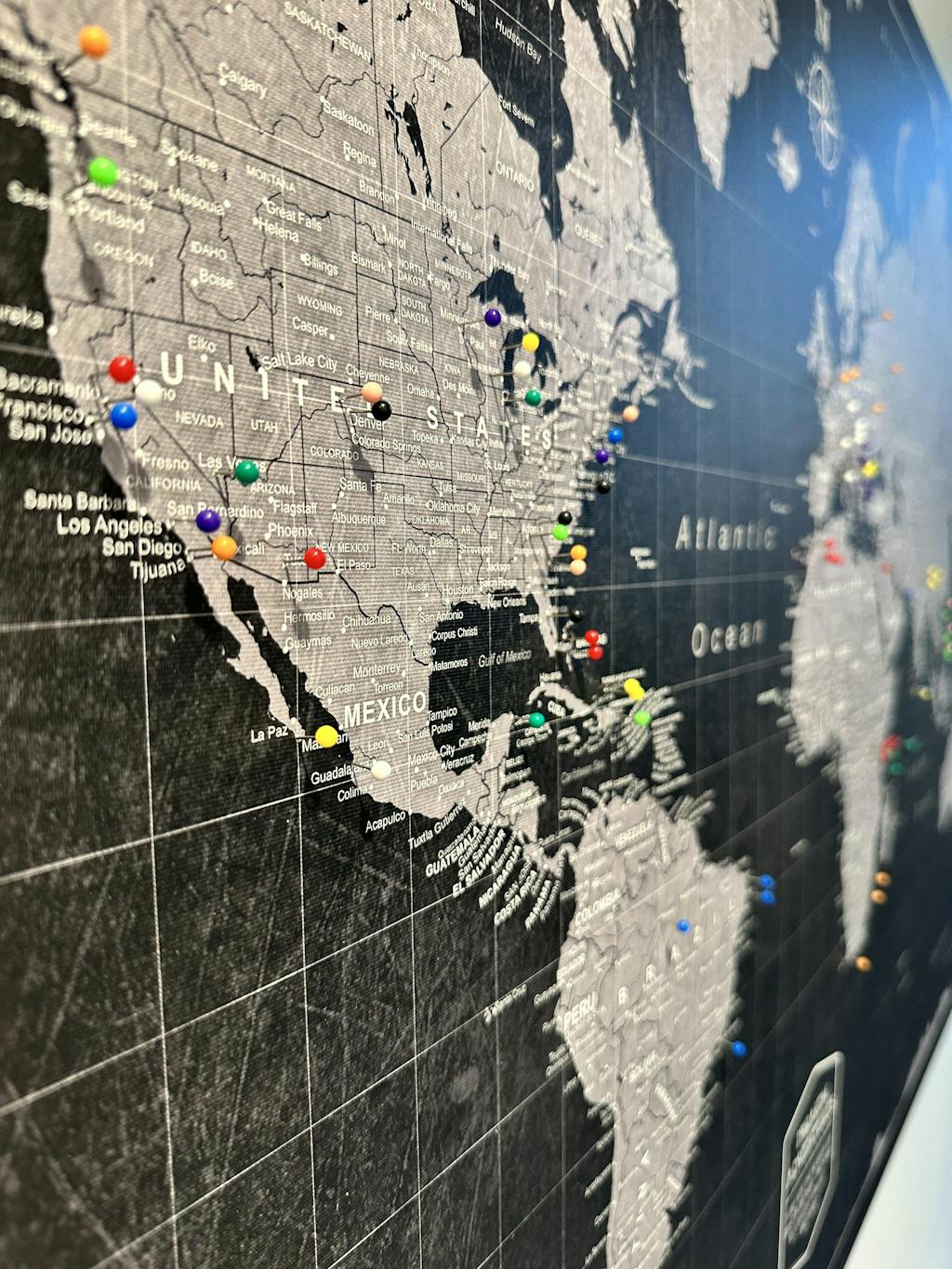 Modern Slate - World Map Pin Board w/ Push Pins | Conquest Maps