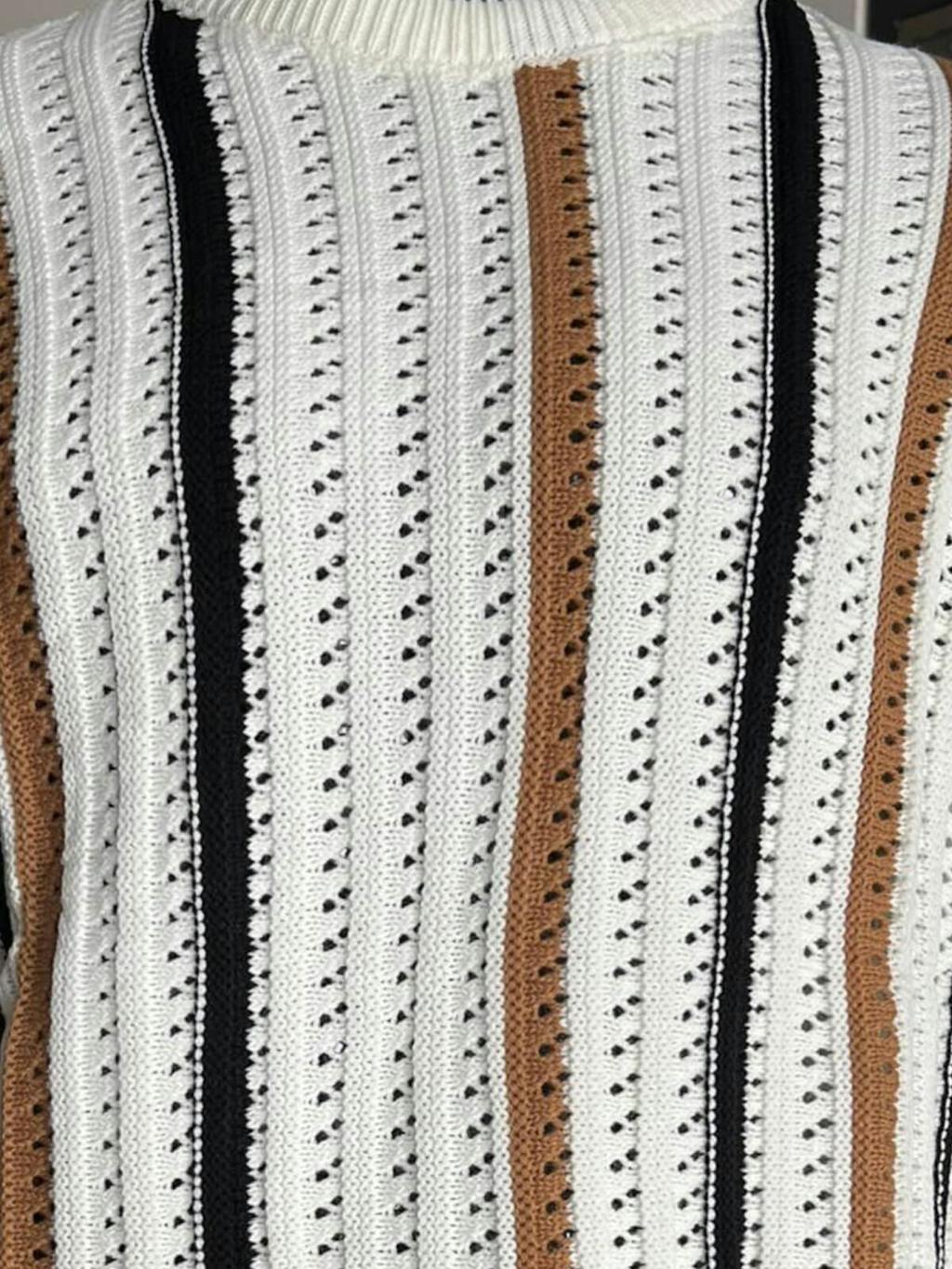 Trendy Stripes Openwork Knit Set – COOFANDY