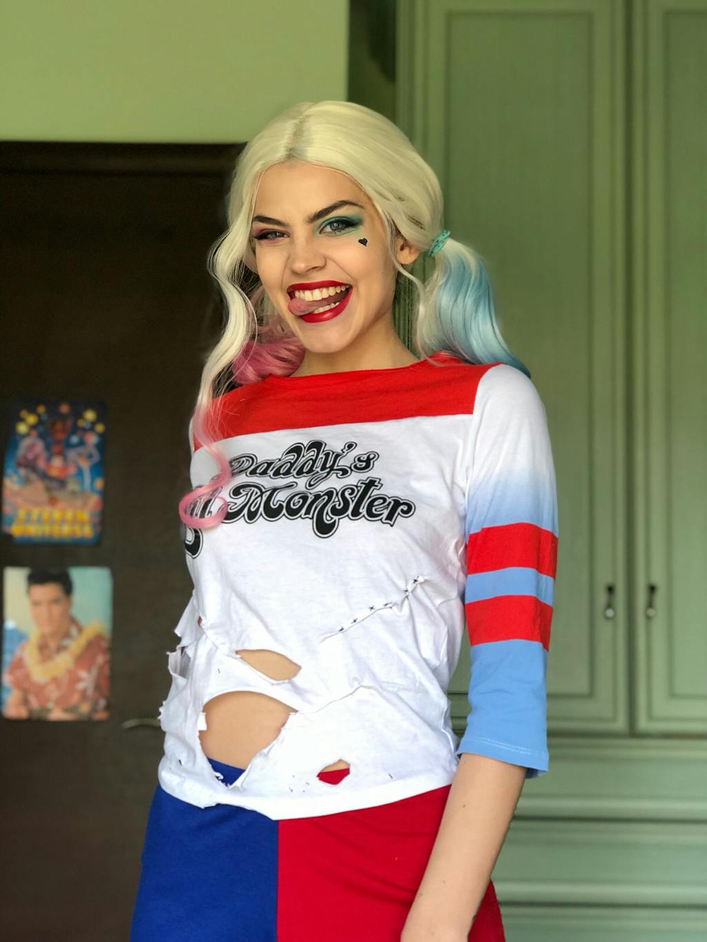 Suicide Squad Harley Quinn Medium Blonde Pink Blue Lace Front Syntheti ...