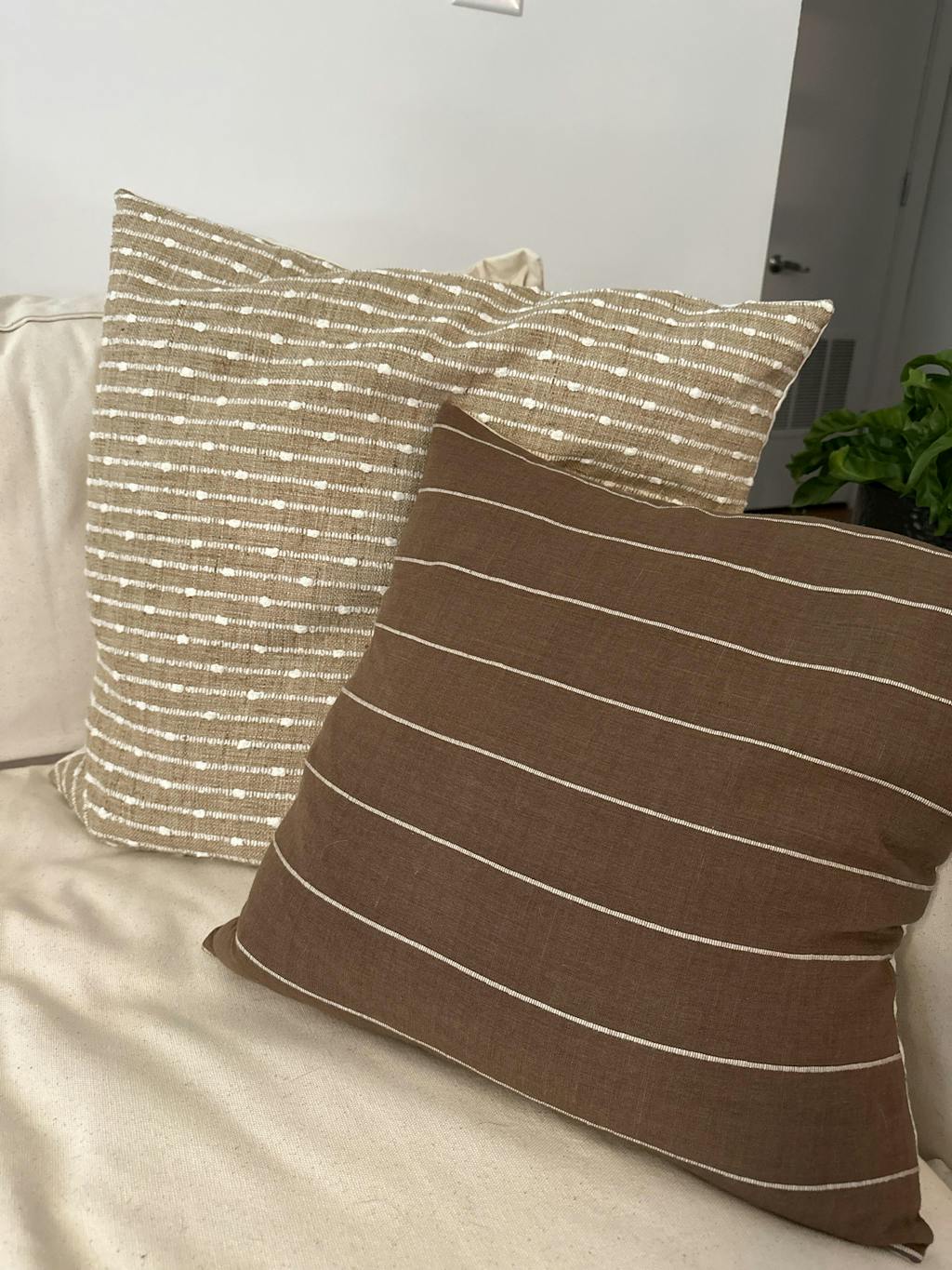 Monterey, Textured Neutral Pillow Cover with Woven Stripe