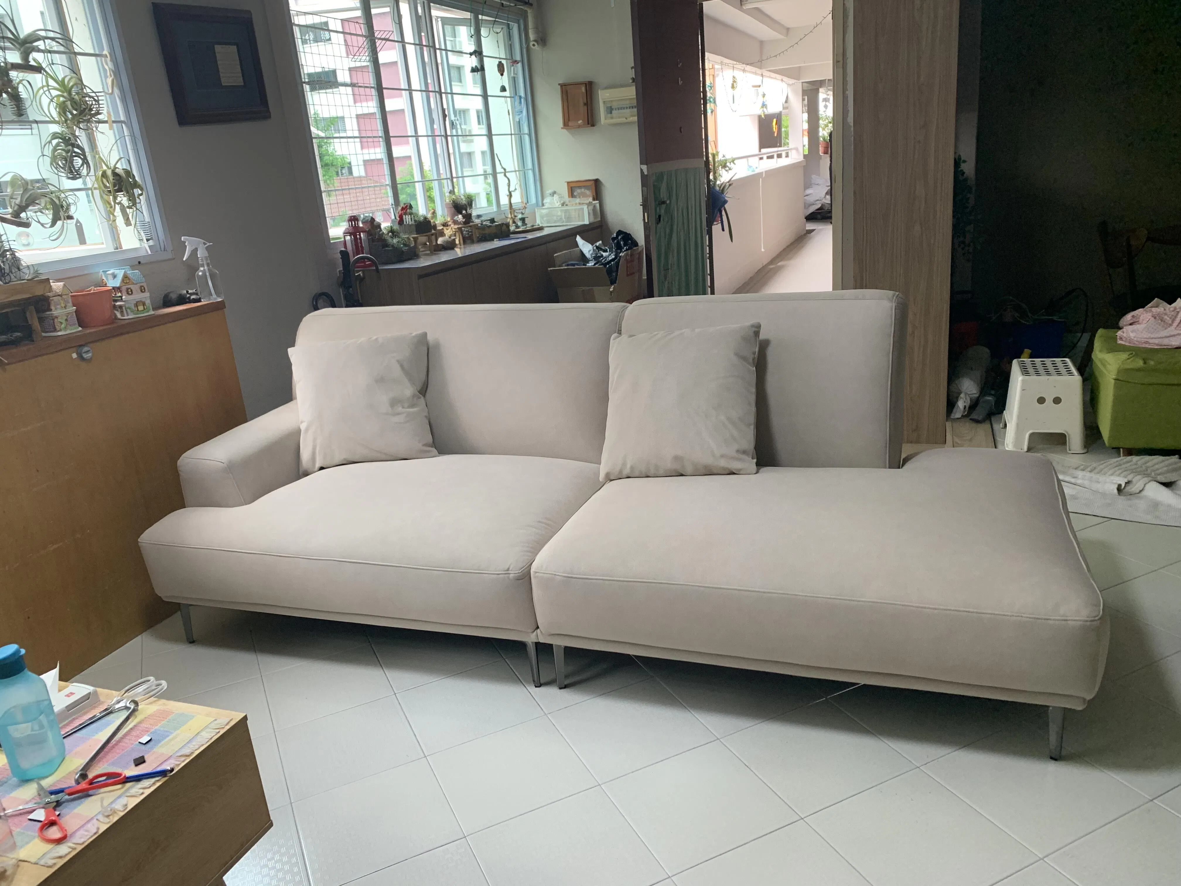 Crystal Fabric One Arm Sofa | 3 - 4 Seater | Singapore