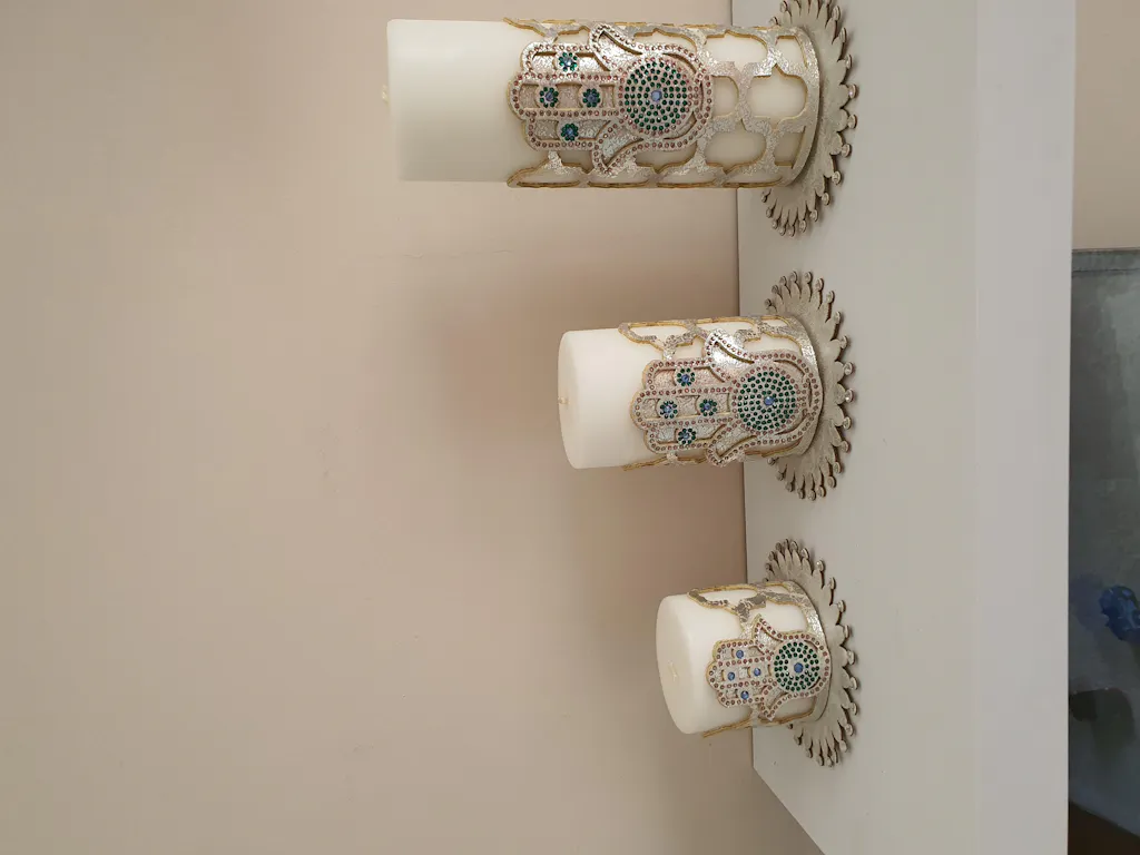 Hamsa Candle Set of 3, Khamsa Hand Pattern, Chic Decorative Candles