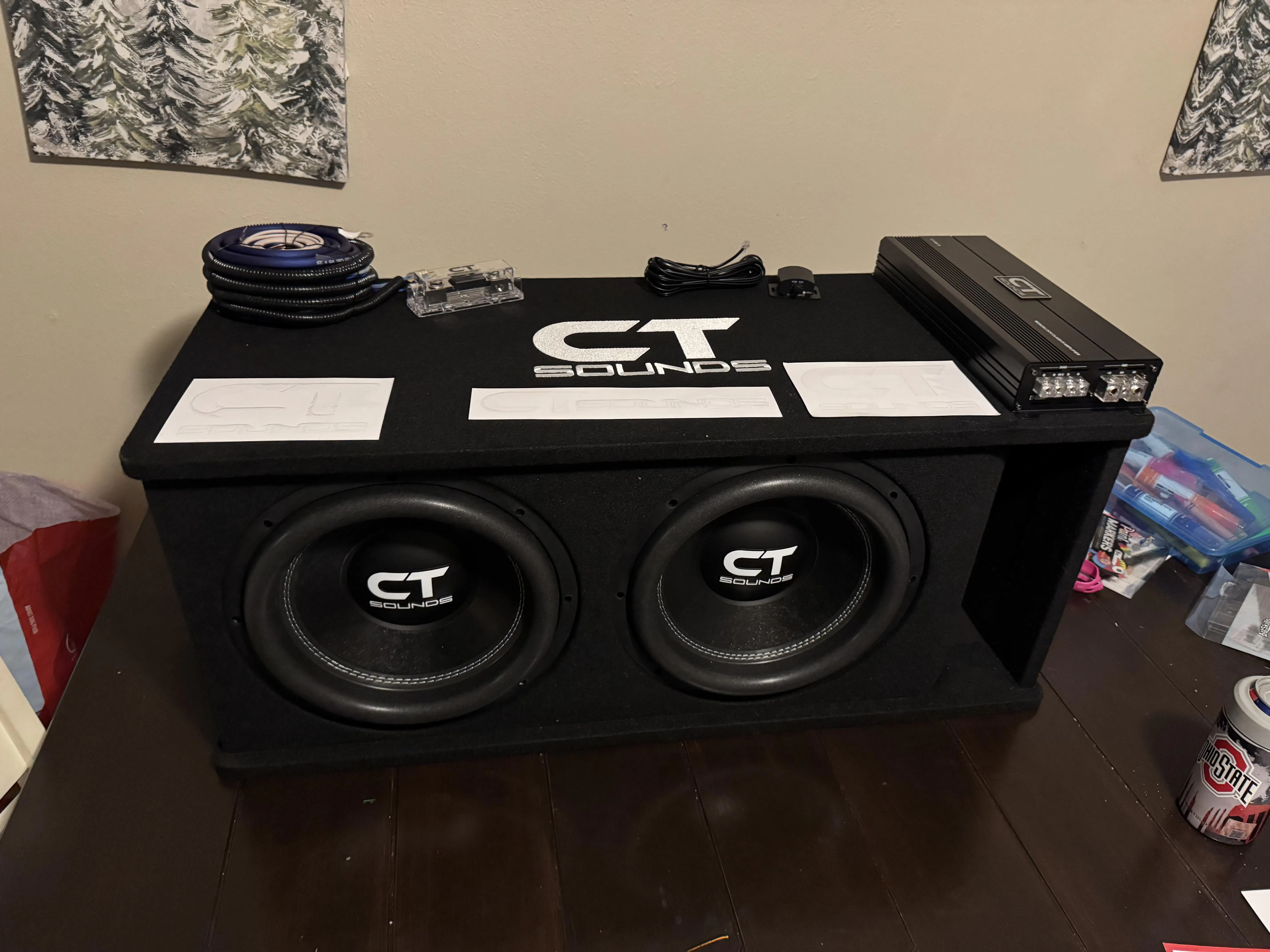 Dual 12” 2600W Complete Bass Package w/ Subwoofer Box and Amplifier