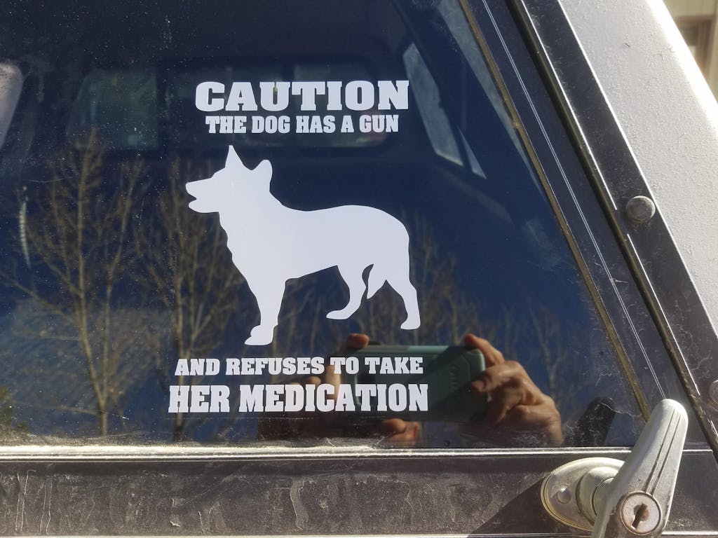 Caution Dog Has Gun Window Decal Sticker | Custom Made In the USA ...