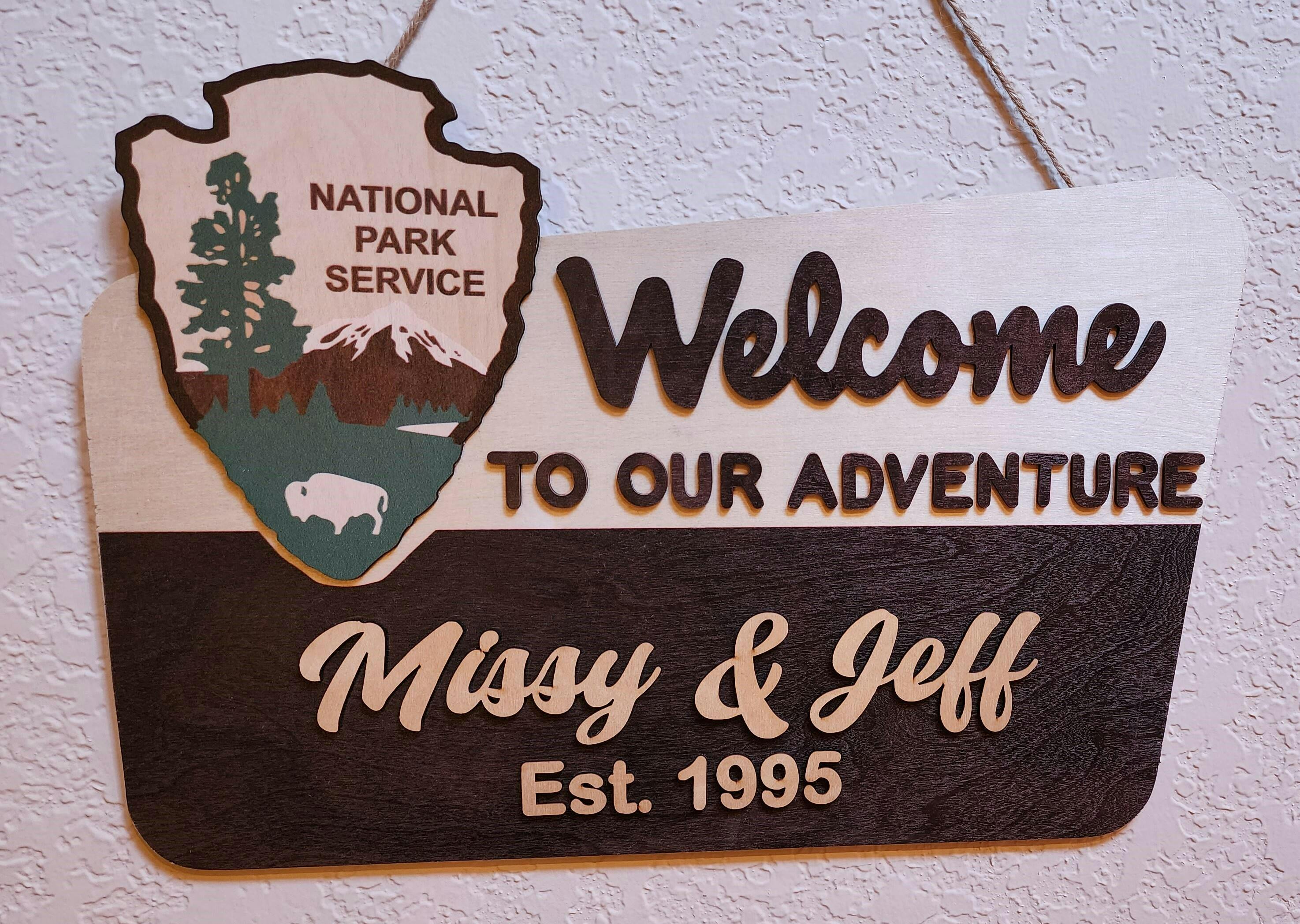 NPS Welcome To Our Adventure Wooden Sign - Personalized 2 Layer Wooden ...