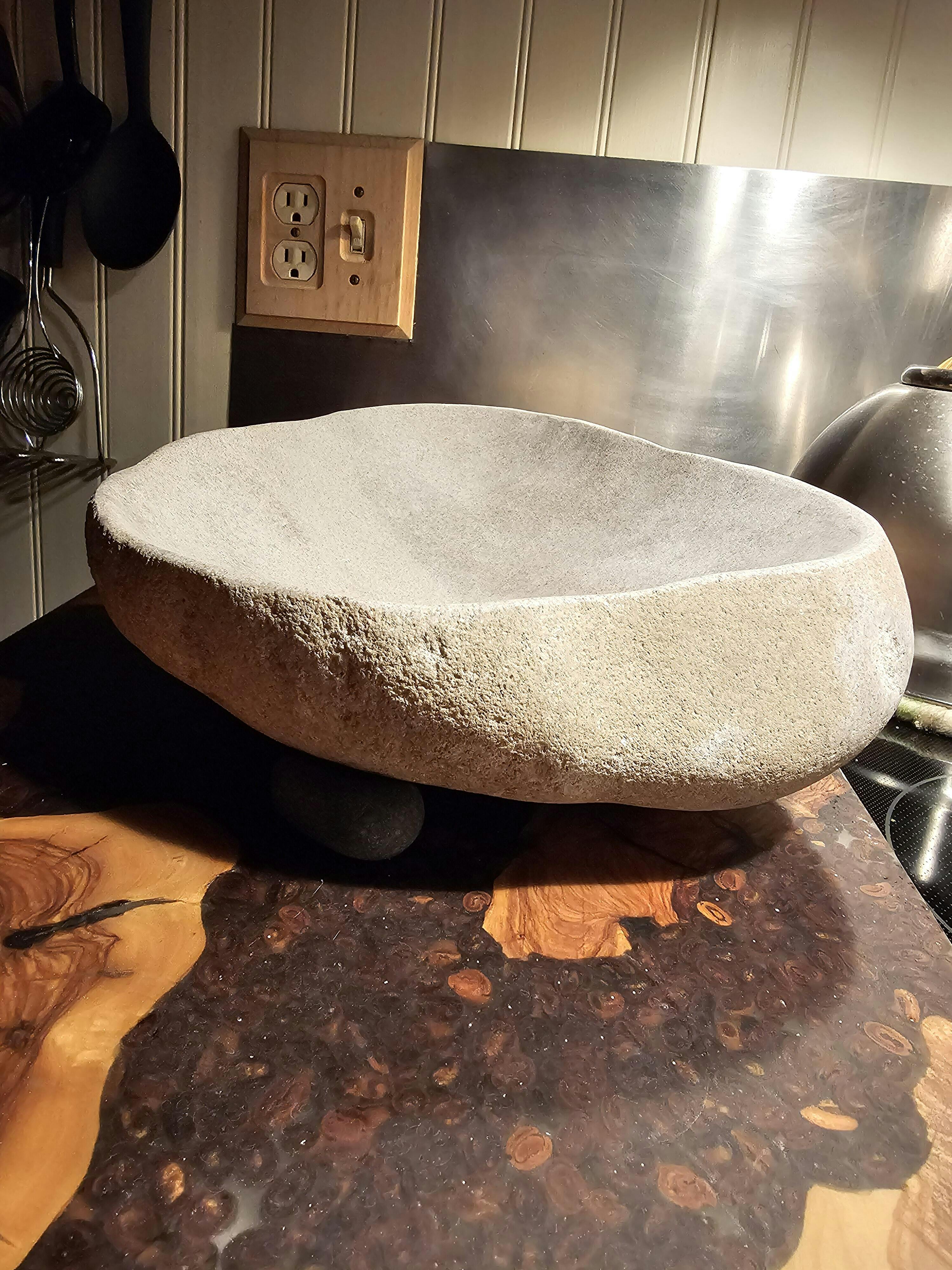 Handmade River Stone Bird Bath for Balcony, Patio, Garden or Yard ...