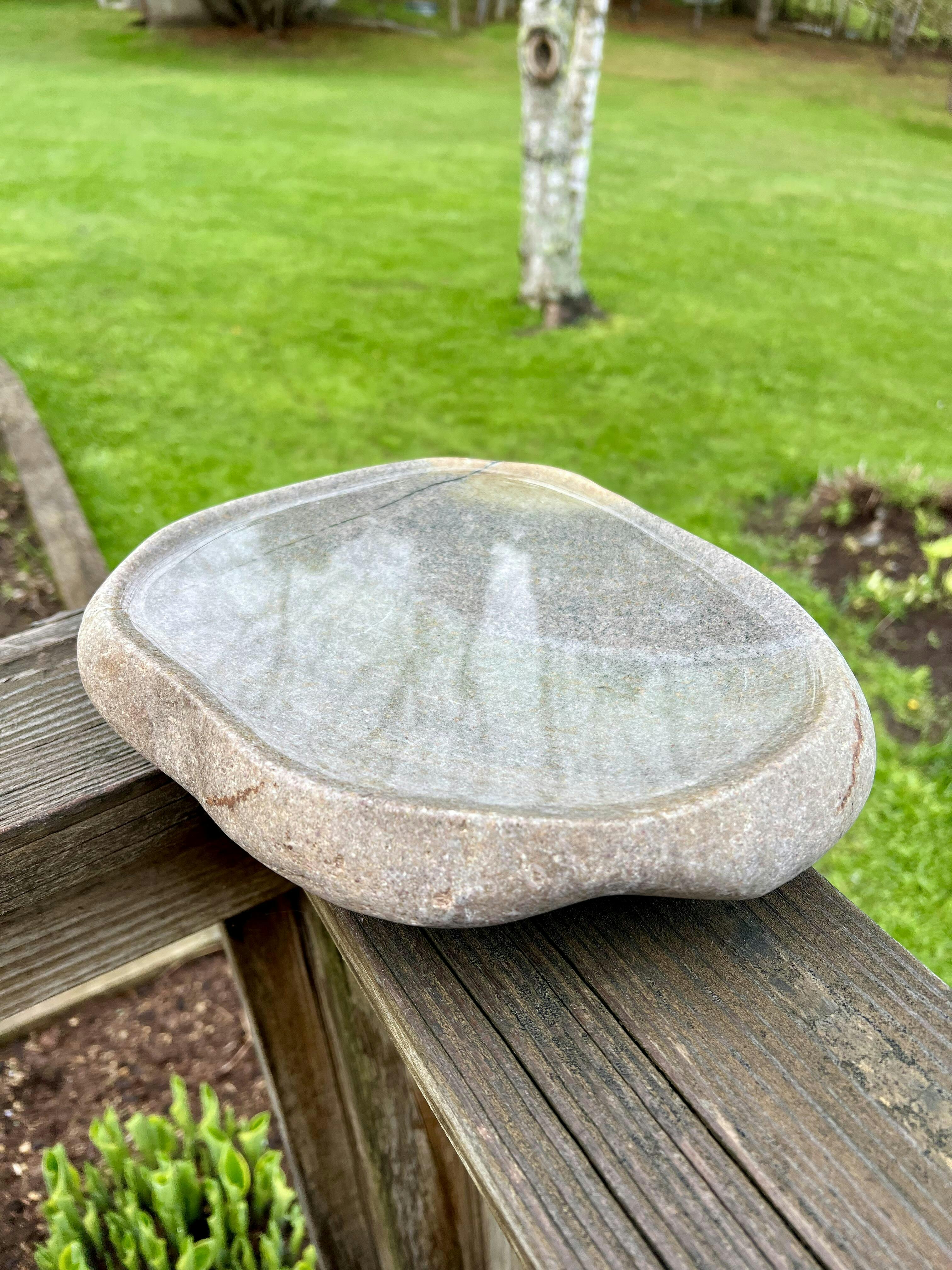 Handmade River Stone Bird Bath for Balcony, Patio, Garden or Yard ...
