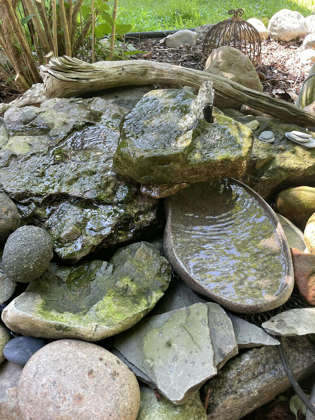 Handmade River Stone Bird Bath for Balcony, Patio, Garden or Yard ...
