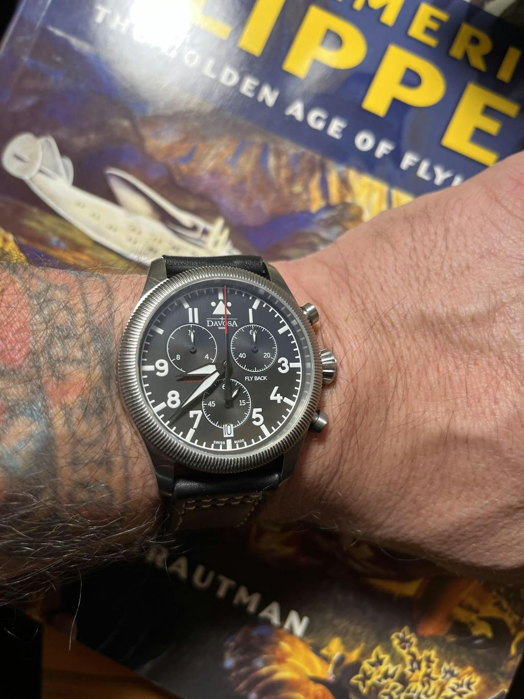 Aviator Fly Back Quartz Chronograph Black Men's Pilot Watch 16249955 ...