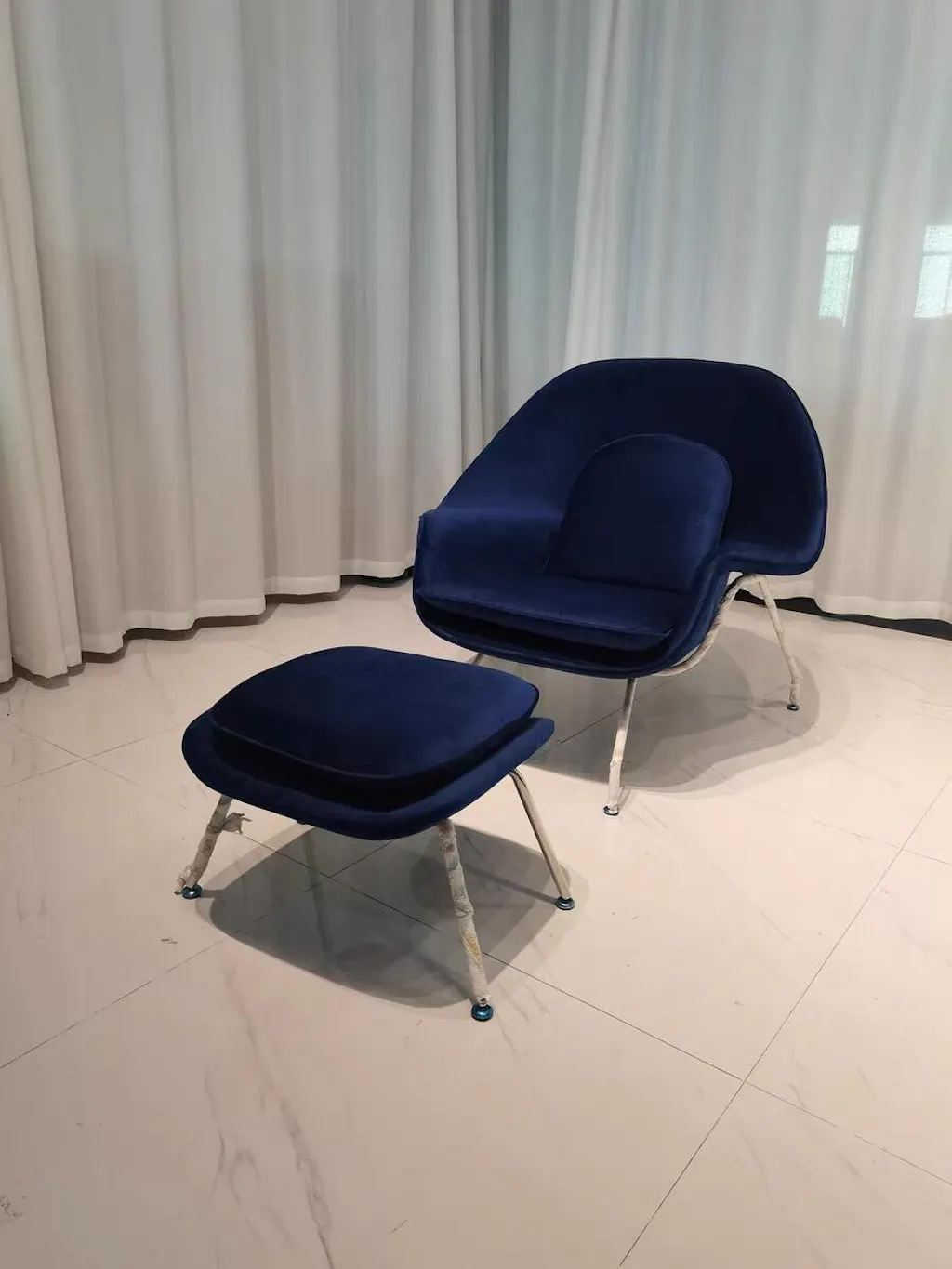 Classic Womb Chair & Ottoman, In Premium Velvet or Linen, Sky Blue – DC ...