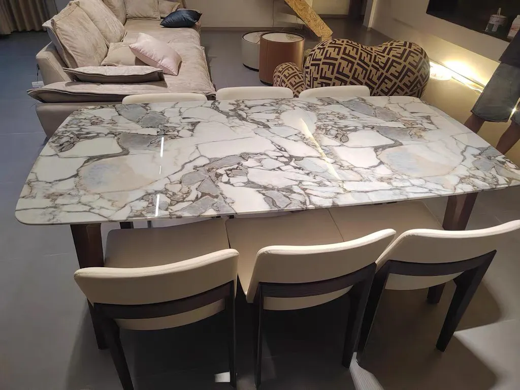 Stylish Oval Marble Dining Room Table with Family-Friendly Storage ...