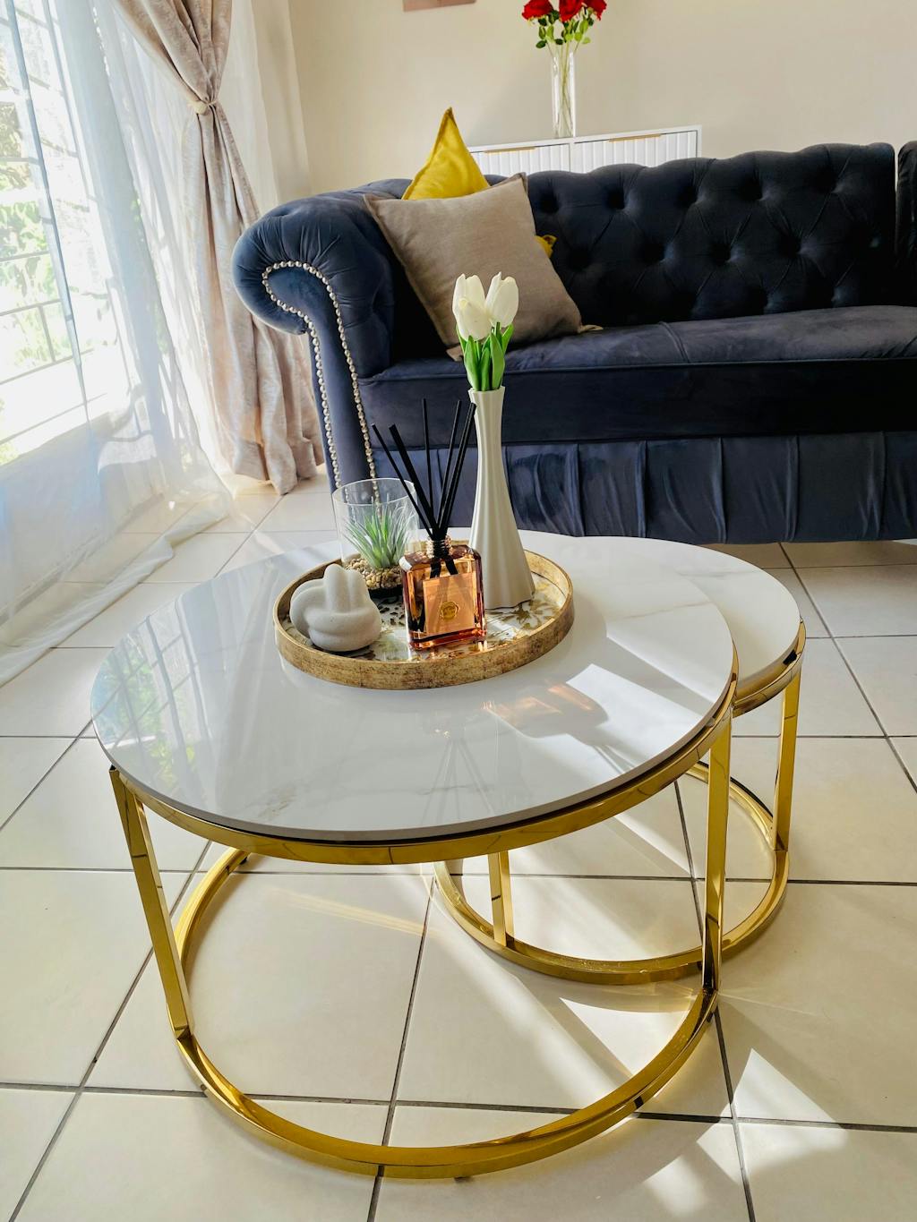 Decofurn | Gio Set of 2 Stone Top Coffee Table - Gold Leg – Decofurn ...