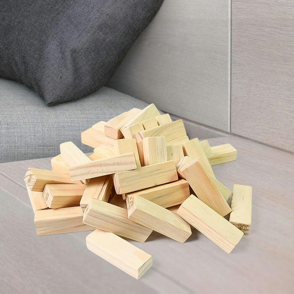 Wooden Tumbling Stacking Tower Game, Zenga tower (48 Pcs Blocks 2 Dice