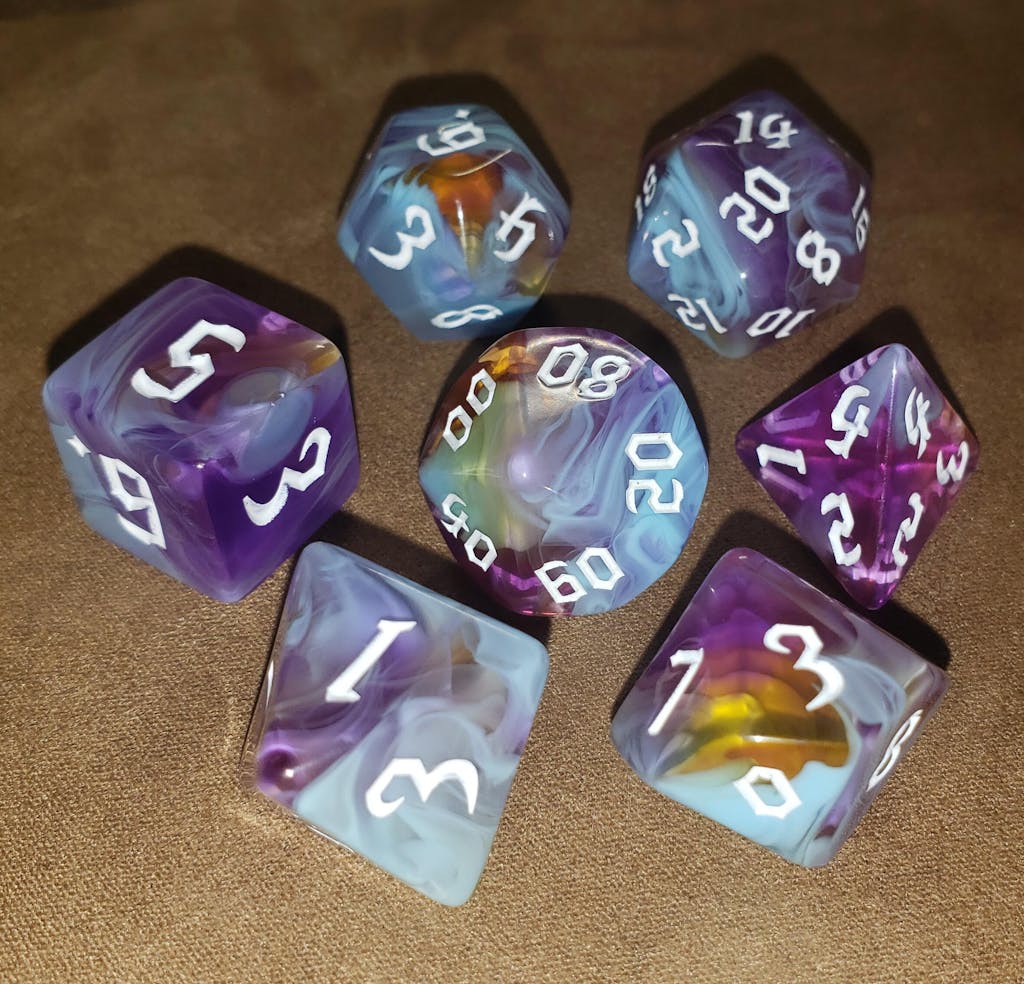 7pc RPG Set - Amethyst Sunset – Die Hard Dice
