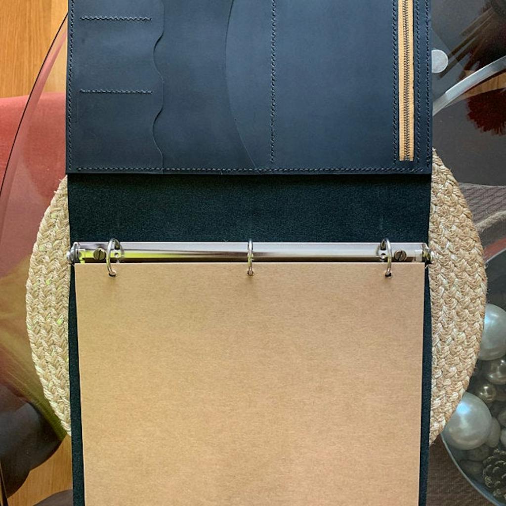 All black handmade leather business folio binder – DMleather
