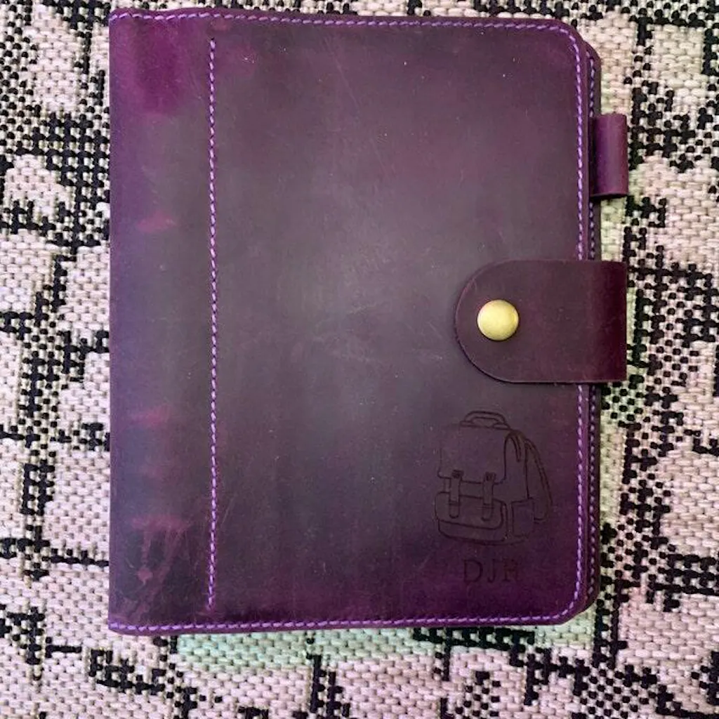 Personalized vintage purple leather notebook cover – DMleather