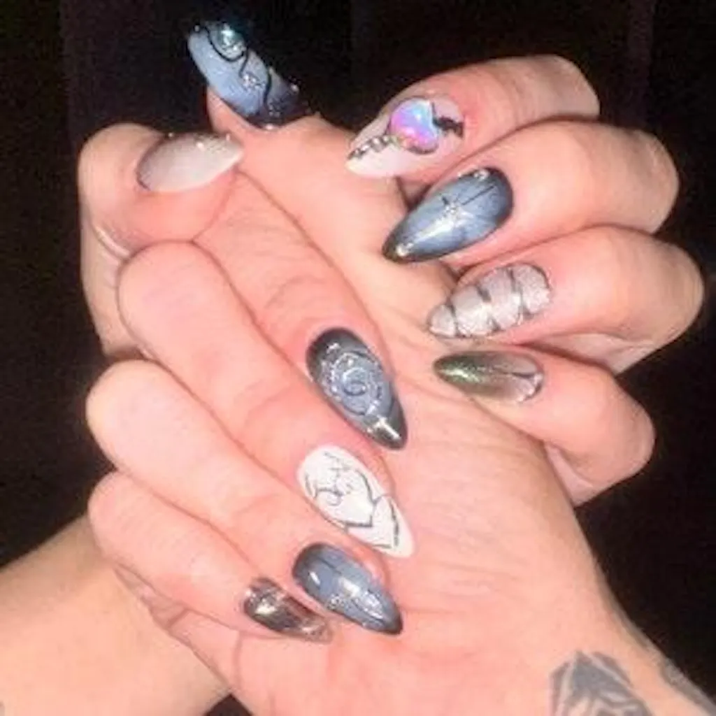 Stunning Acubi-Style Nails | Deep Blue Ombre Press On Nails | Sparklin ...