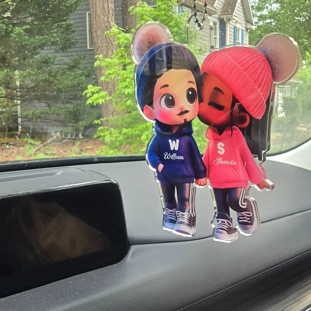 Personalized Acrylic Car Hanger - Cute Couple Kissing Moment - Custom ...