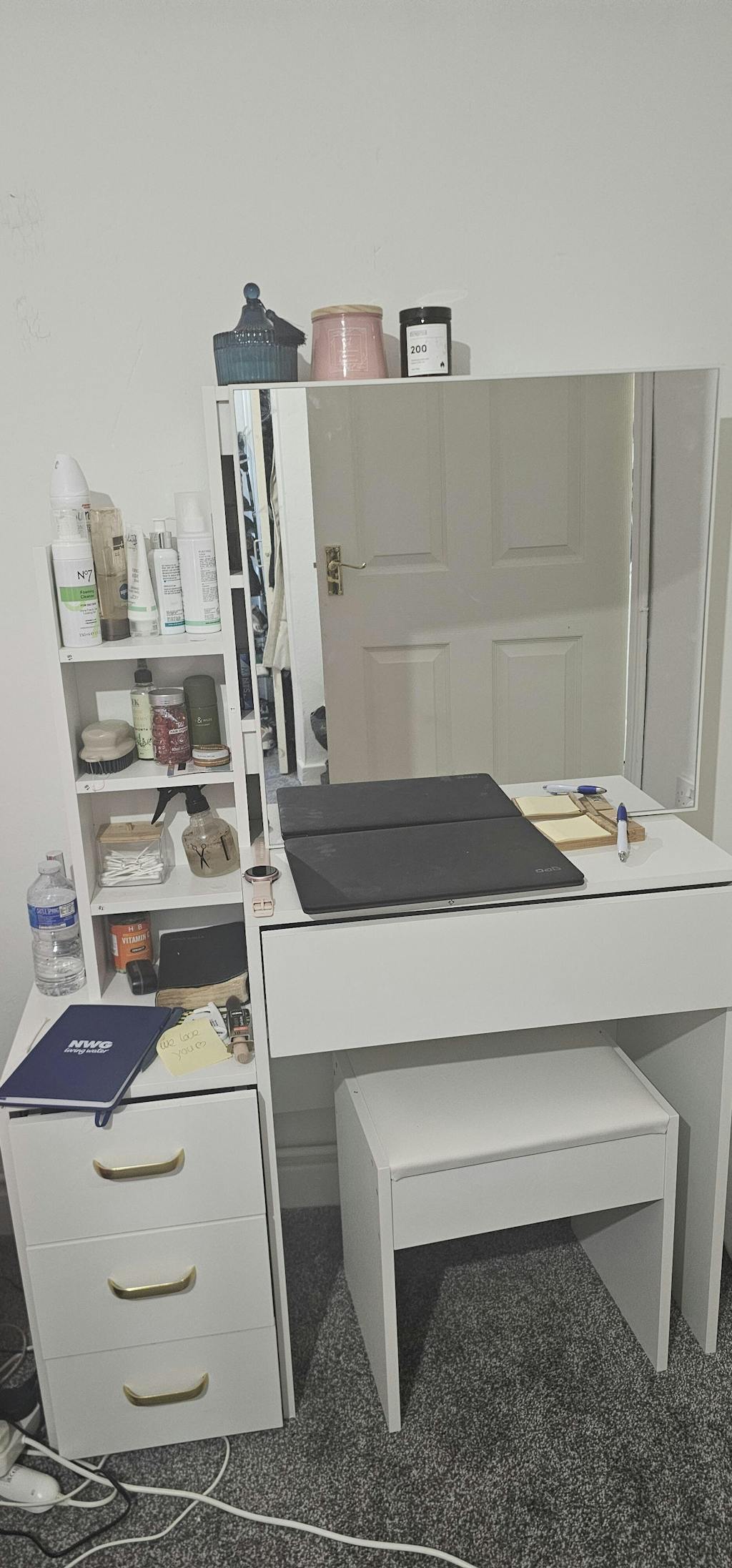Dressing Table with Storage, Drawers and Mirror | Vanity Makeup Table