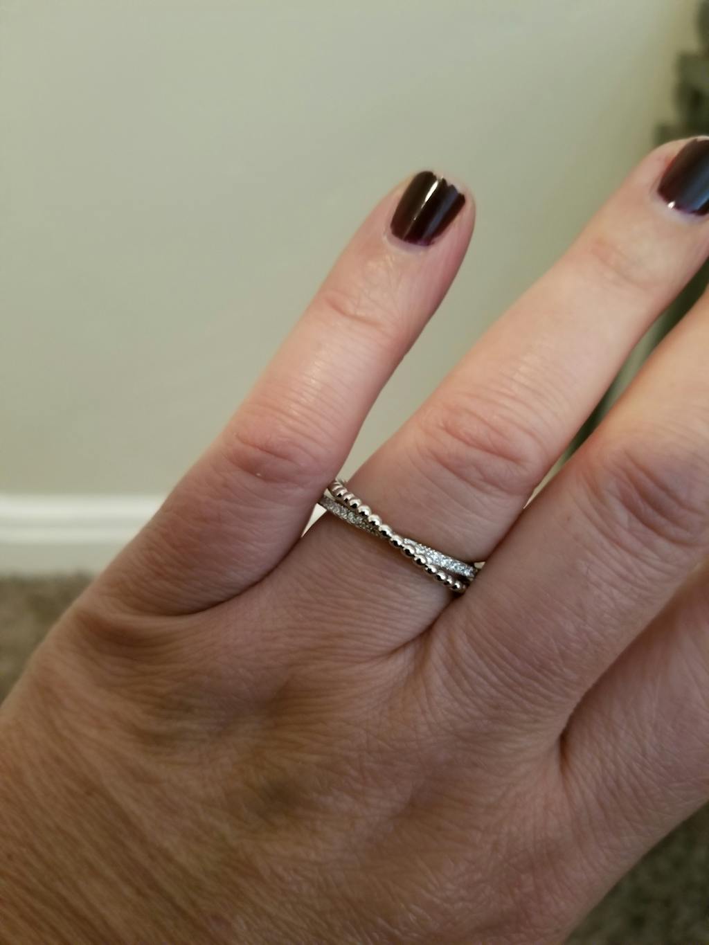 Sterling Silver Overlap Beads CZ Ring