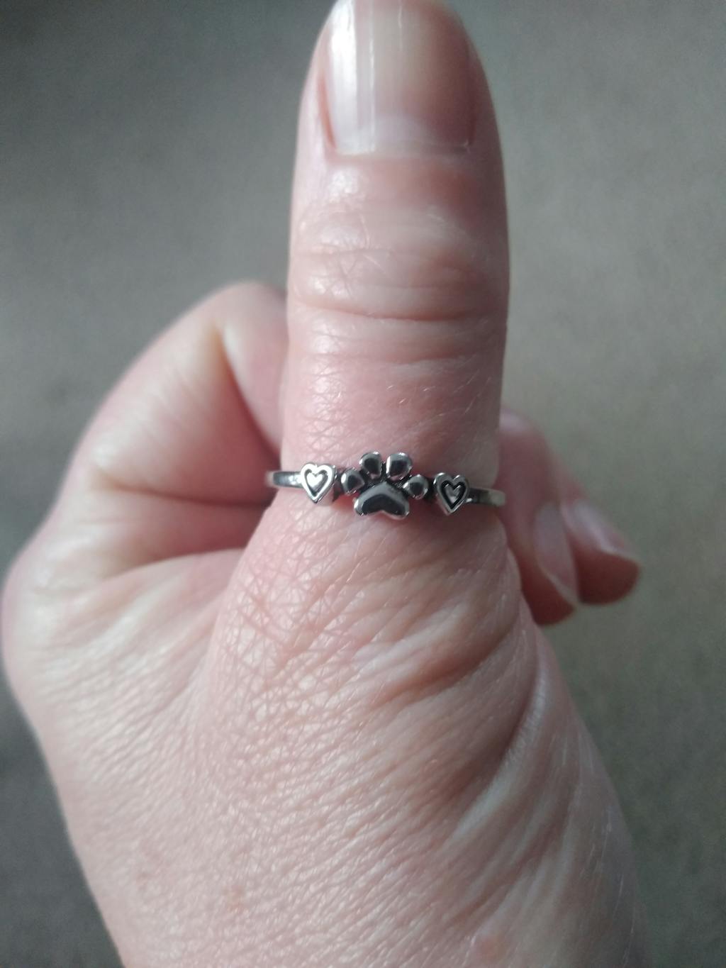 Sterling Silver Pet Love Paw & Hearts Ring