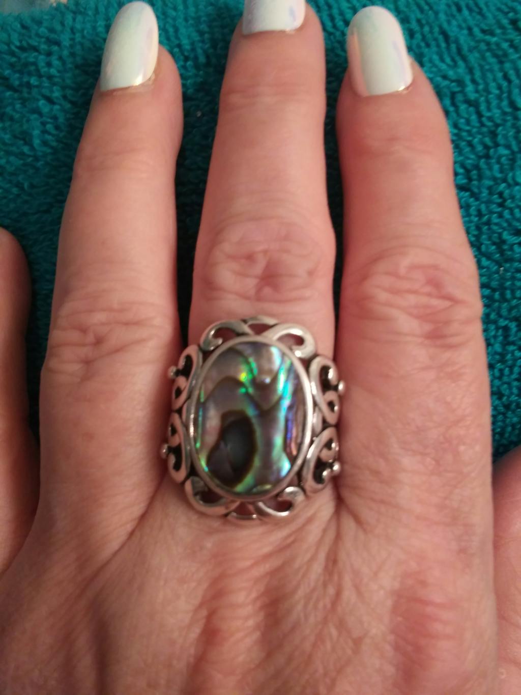 Sterling Silver Unique Oval Abalone Ring