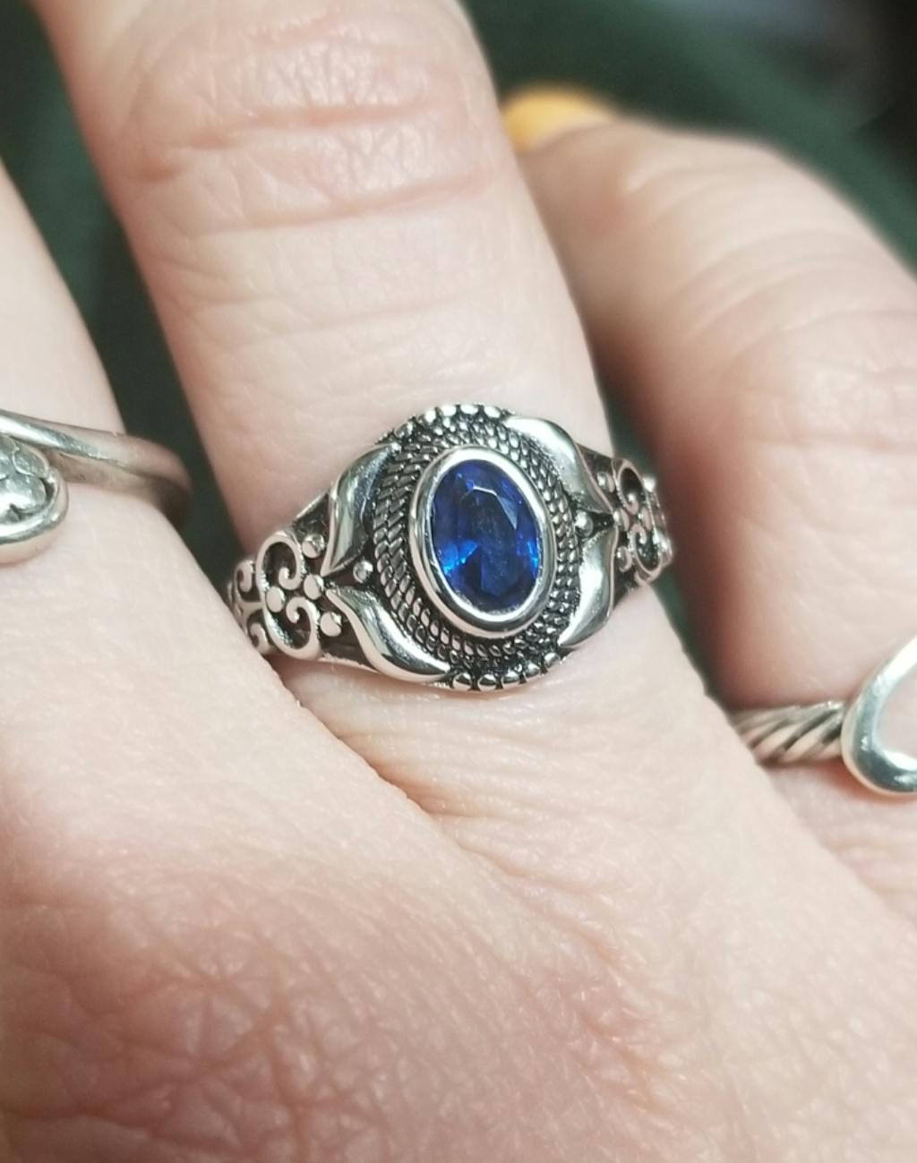 Sterling Silver Austere Oval Blue CZ Ring