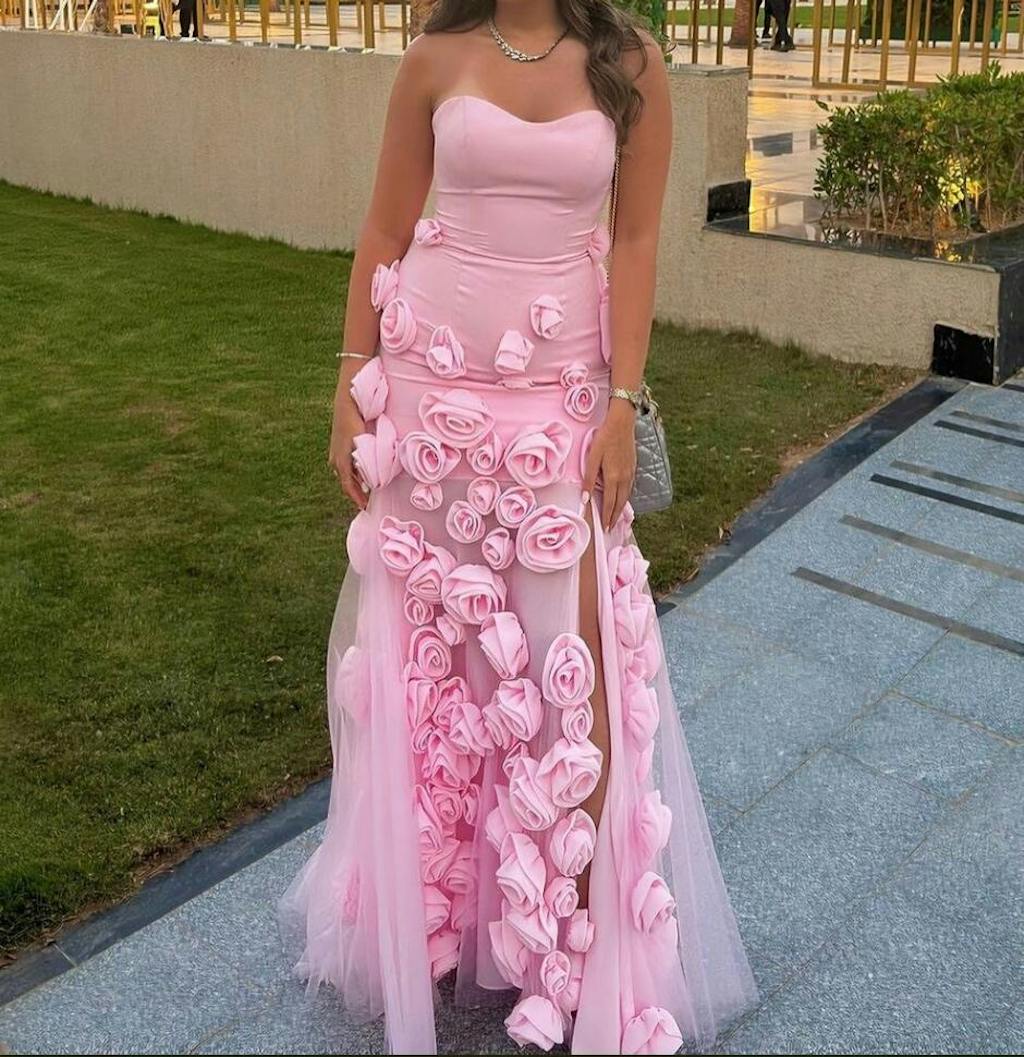 Luxury Rose Pink One Shoulder Mermaid Evening Dresses for Women Wedding Party High Slit Long ...