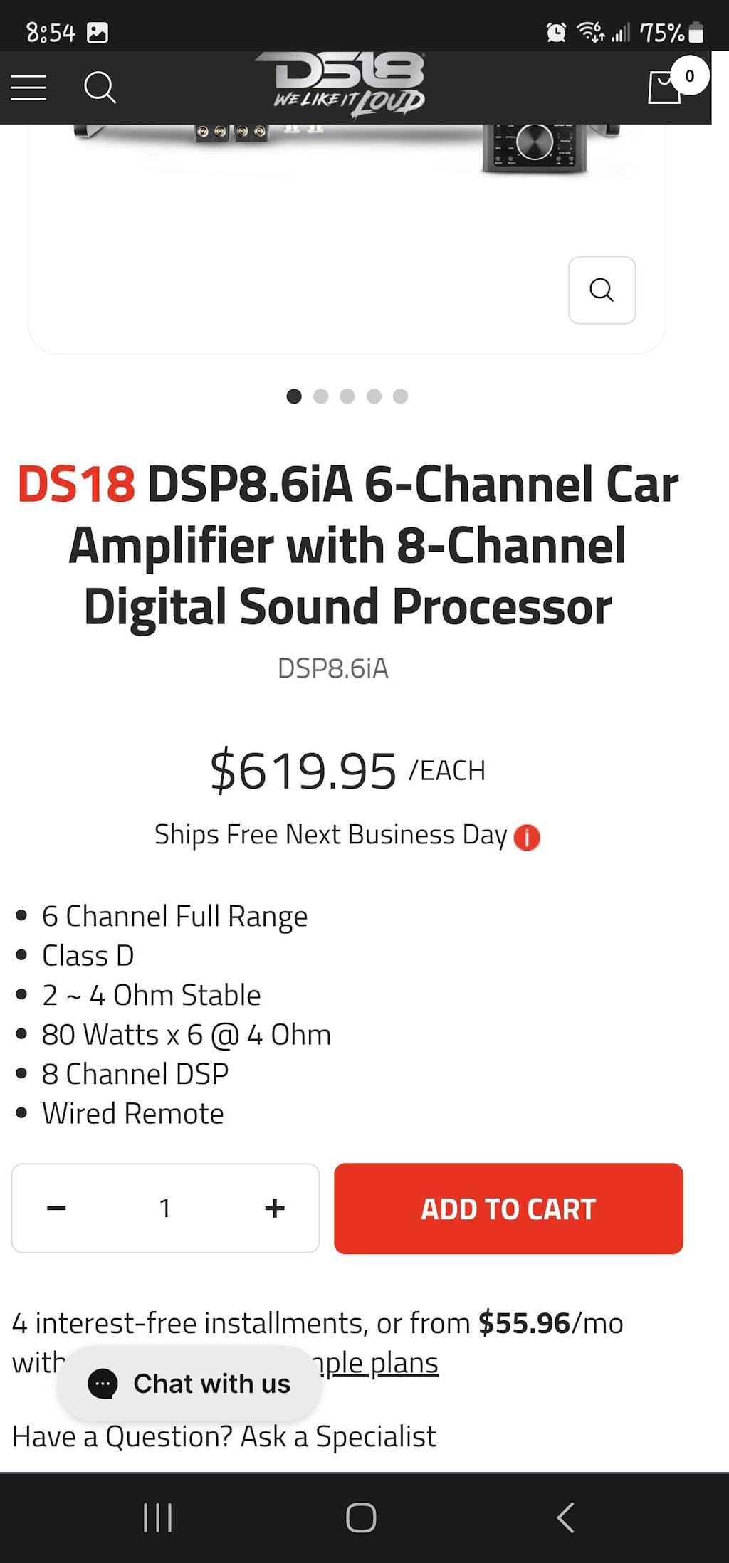 DS18 DSP8.6iA 6-Channel Car Amplifier with 8-Channel Digital Sound Pro
