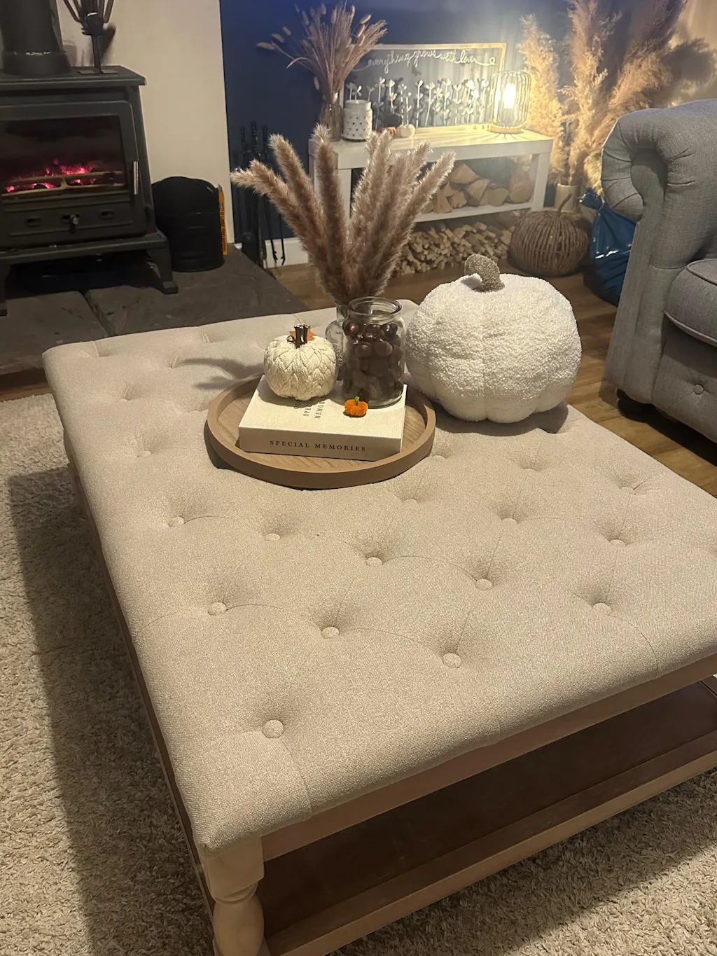 Knaresborough Button Back Coffee Table Pouffe - Olive – DUSK