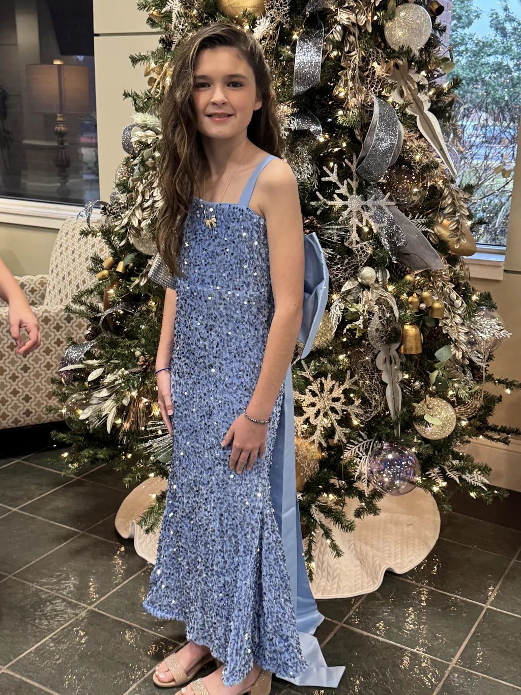 Tween Girls' Square Collar Sequin Mermaid Dress With Big Bow – Elonnashop