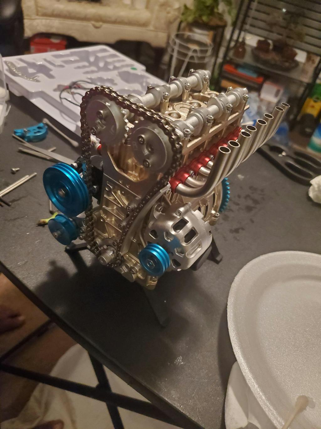 V4 Car Engine Assembly Kit Full Metal 4 Cylinder Engine Building Kit ...