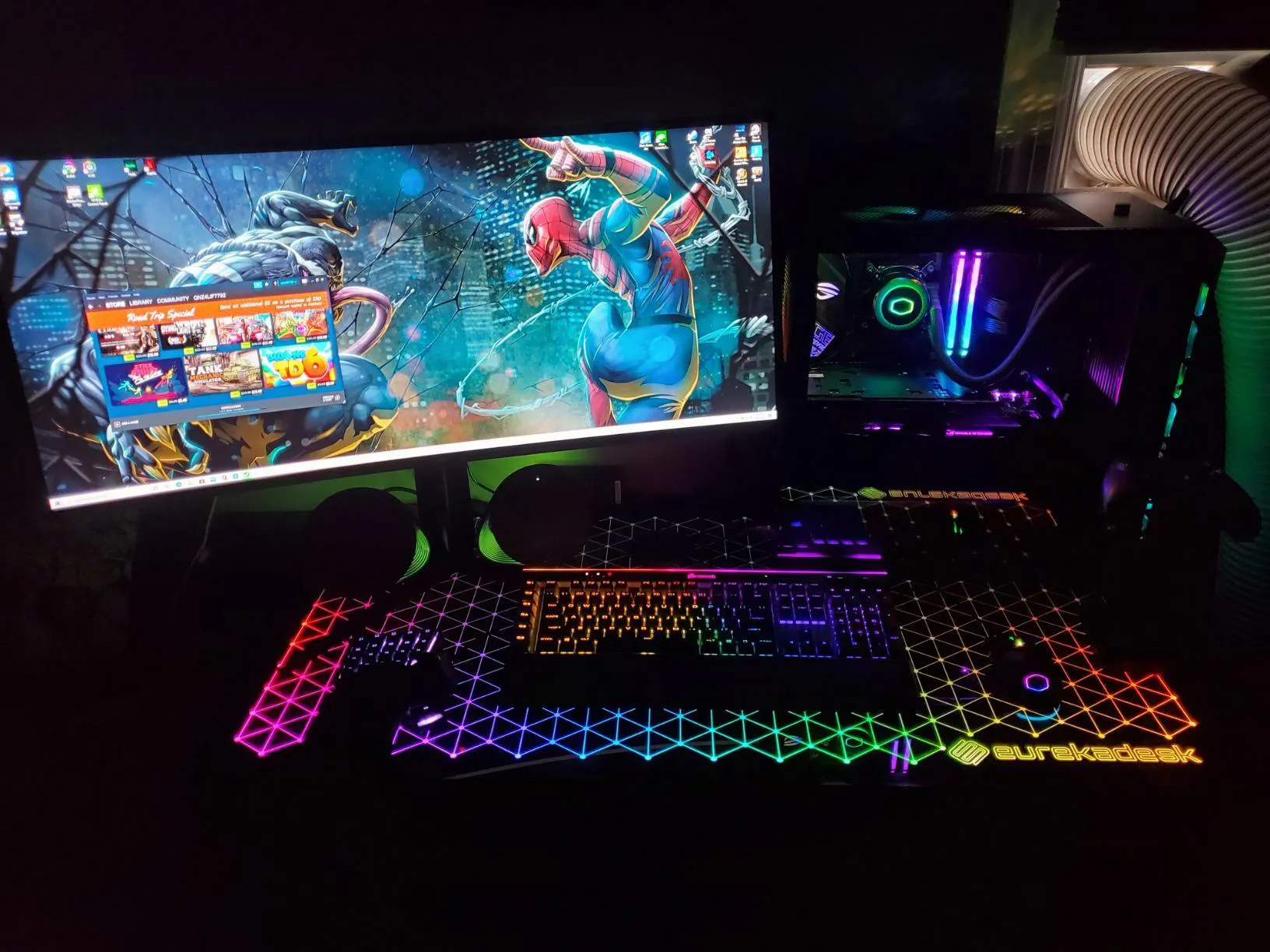 43'' Black Gaming Computer Desk with Full Surface RGB Glass Desktop ...