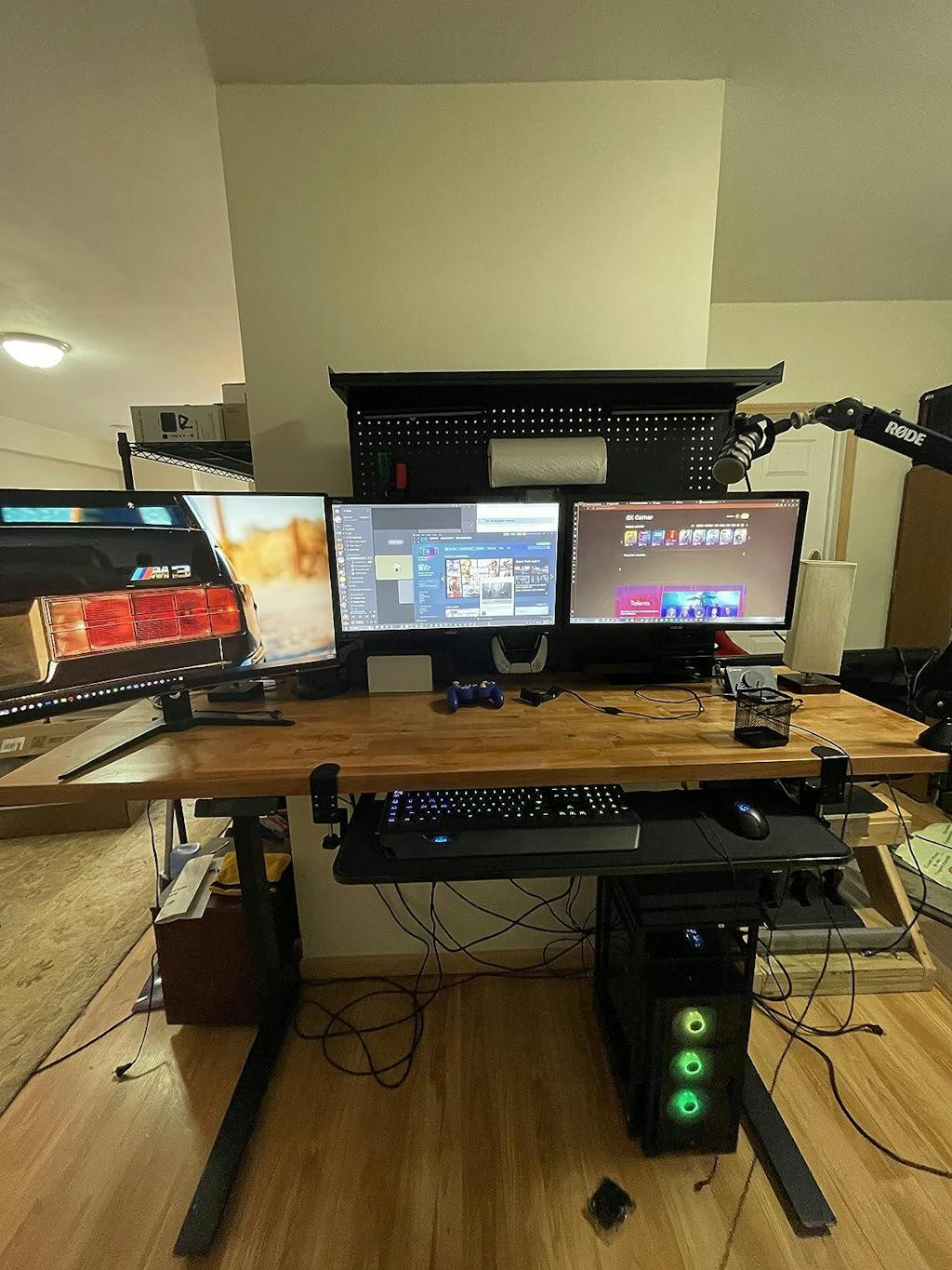 43'' Steel Clamp-on Desk Black Office Pegboard with Dual Monitor Mount