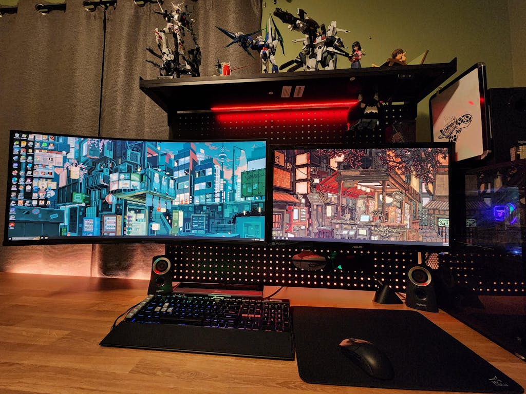 43'' Steel Clamp-on Desk Black Office Pegboard with Dual Monitor Mount