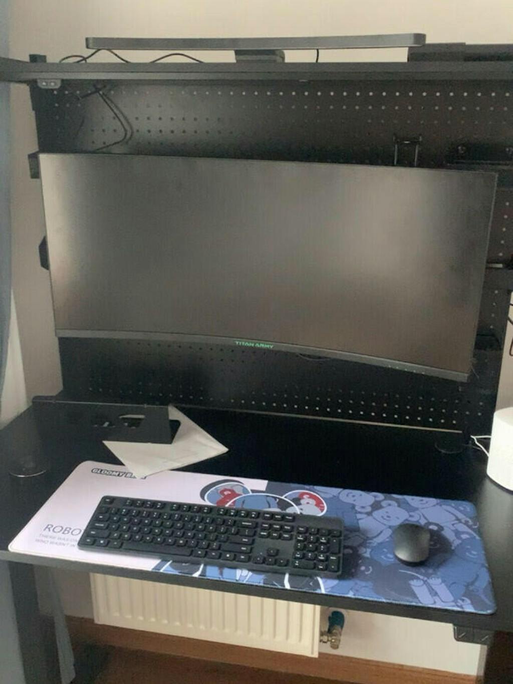 43'' Steel Clamp-on Desk Black Office Pegboard with Dual Monitor Mount